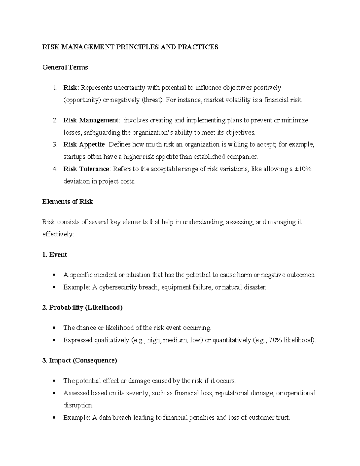 RISK Management Principles AND Practices DPAM - RISK MANAGEMENT ...