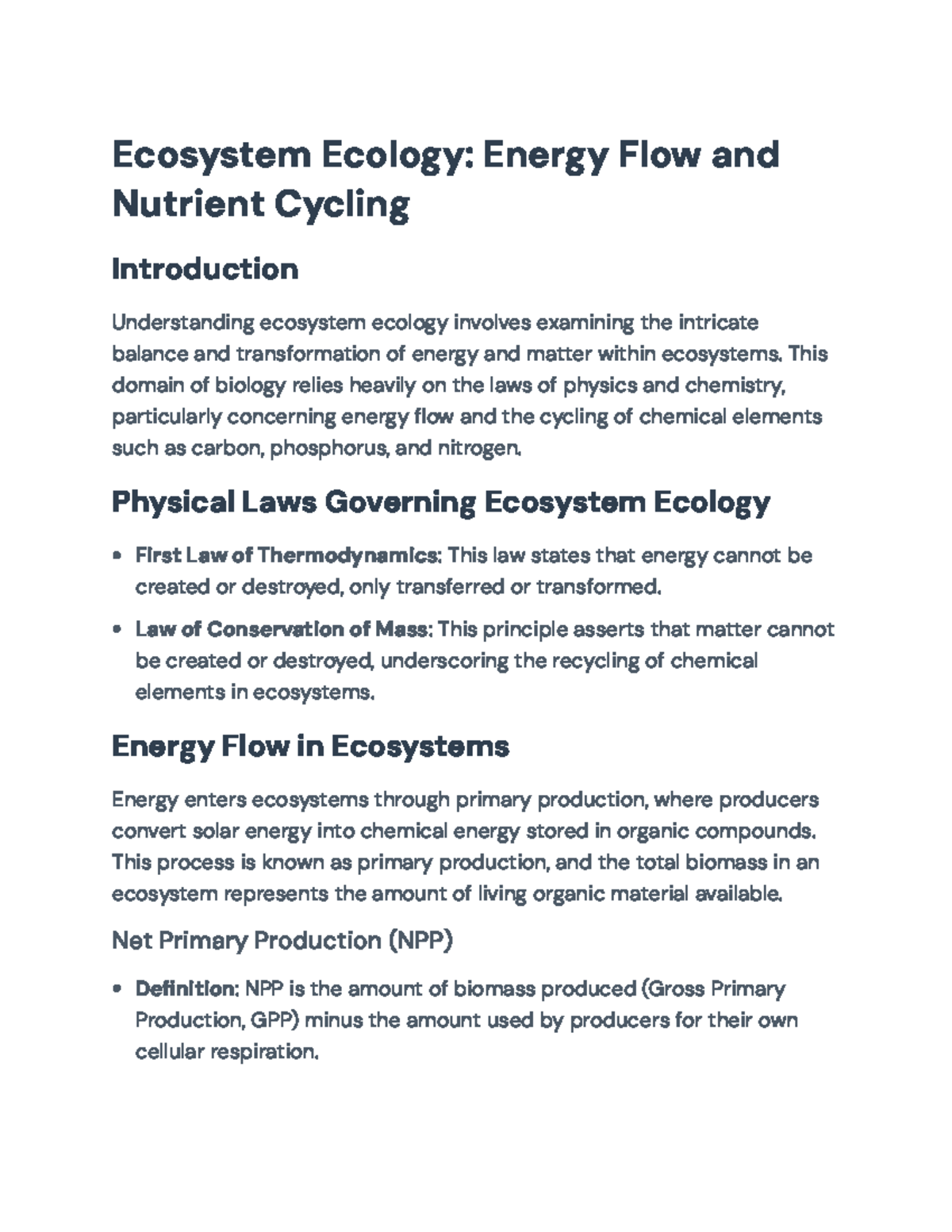 Ecosystem Ecology: Energy Flow & Nutrient Cycling Overview - Ecosystem ...