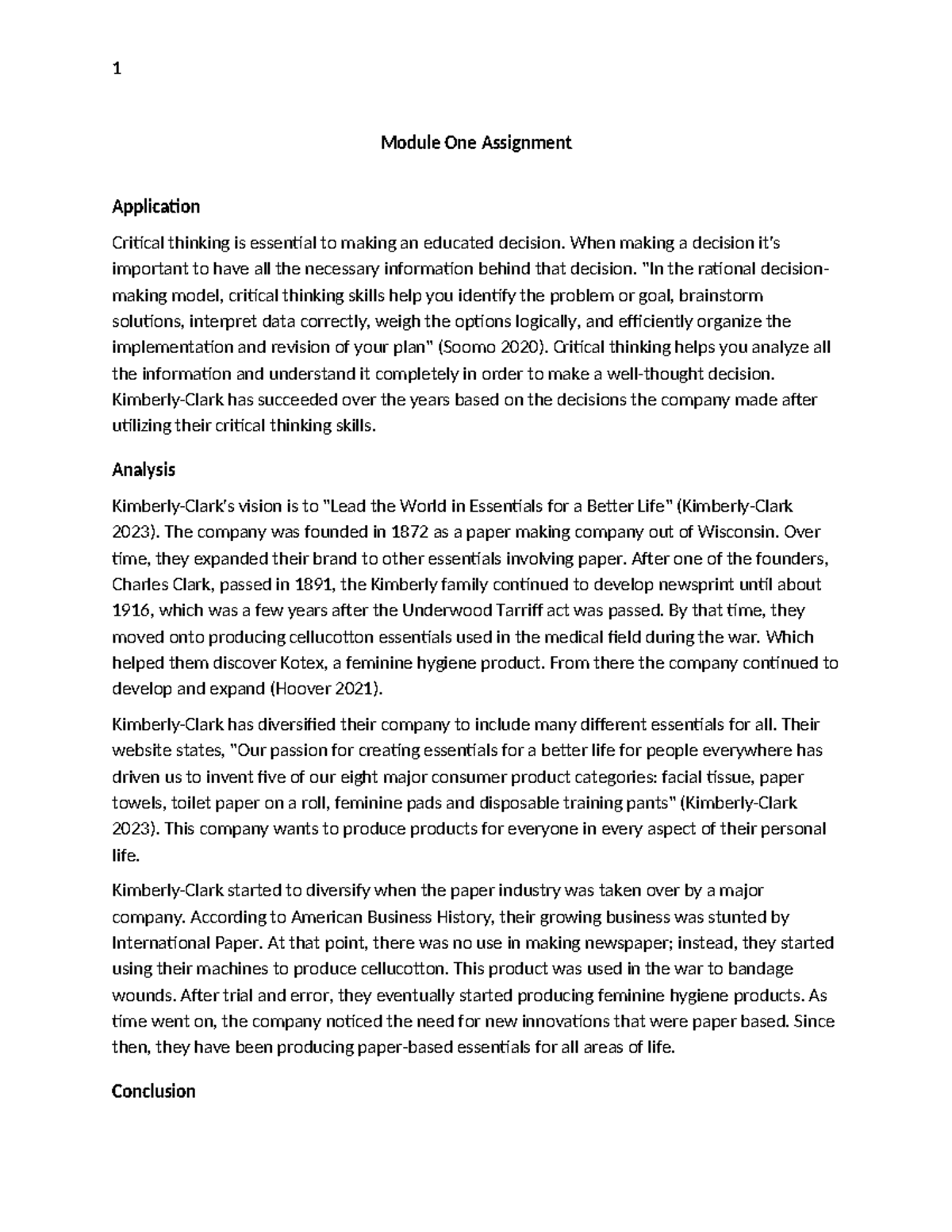 BUS225 Module One Critical Thinking Assignment Analysis - Studocu