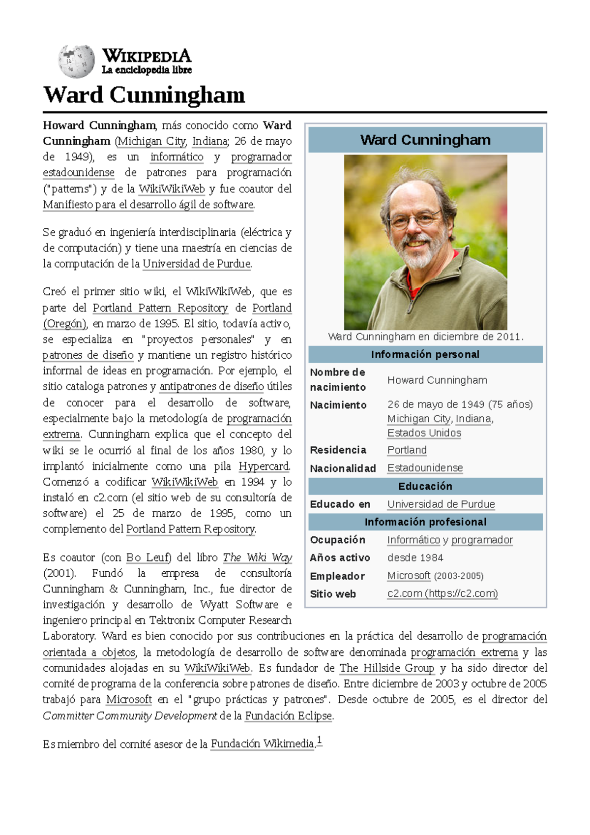 Ward Cunningham: Innovador del Wiki y Desarrollo Ágil en POO - Studocu
