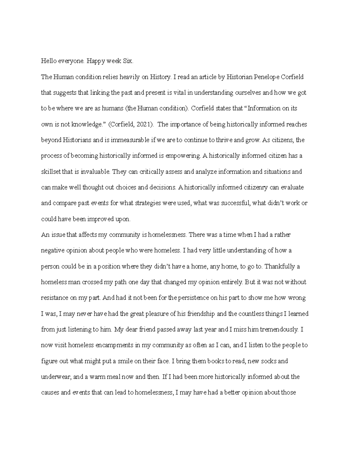 HIS 100 Module 6 Discussion: Understanding the Human Condition Through ...