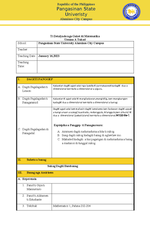Manzano Princess lesson plan - Grades 1 to 12 DAILY LESSON LOG School ...