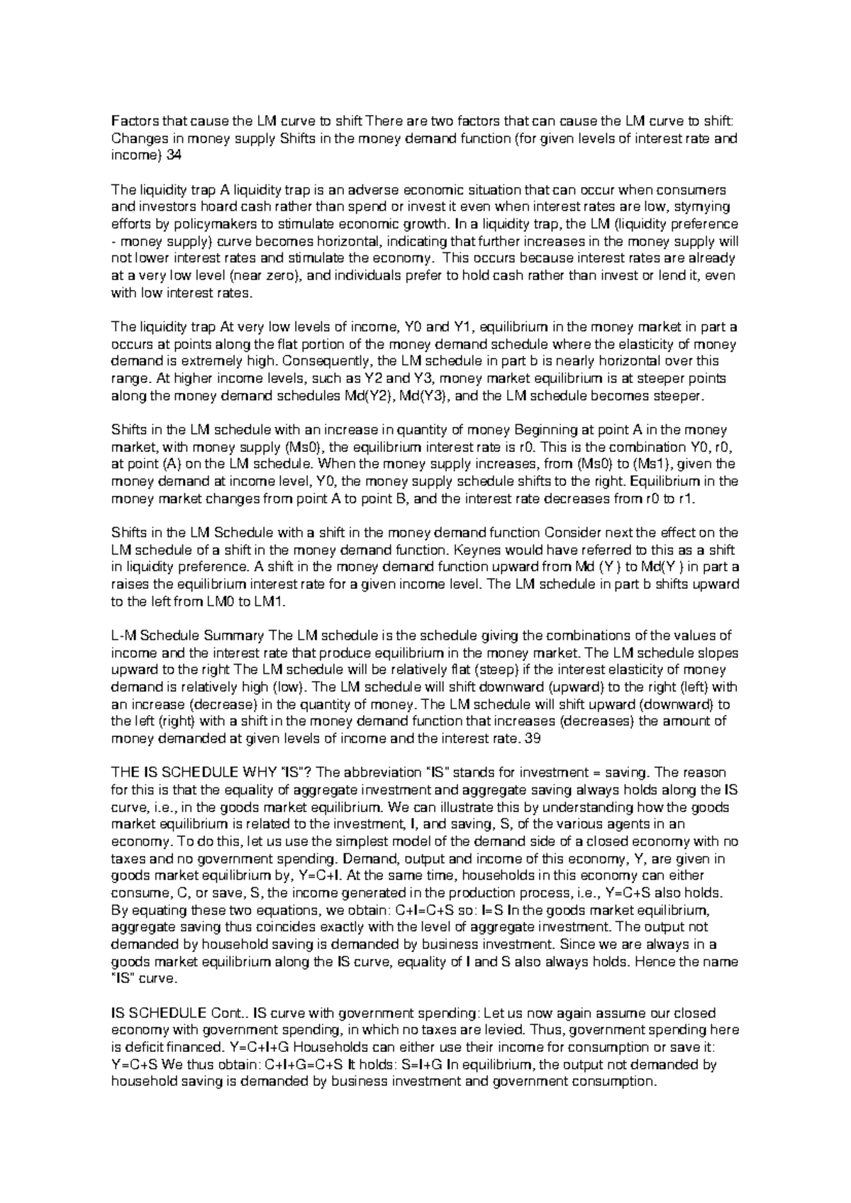 Lecture Part 4: Shifts in the LM Curve and IS Schedule Analysis - Studocu