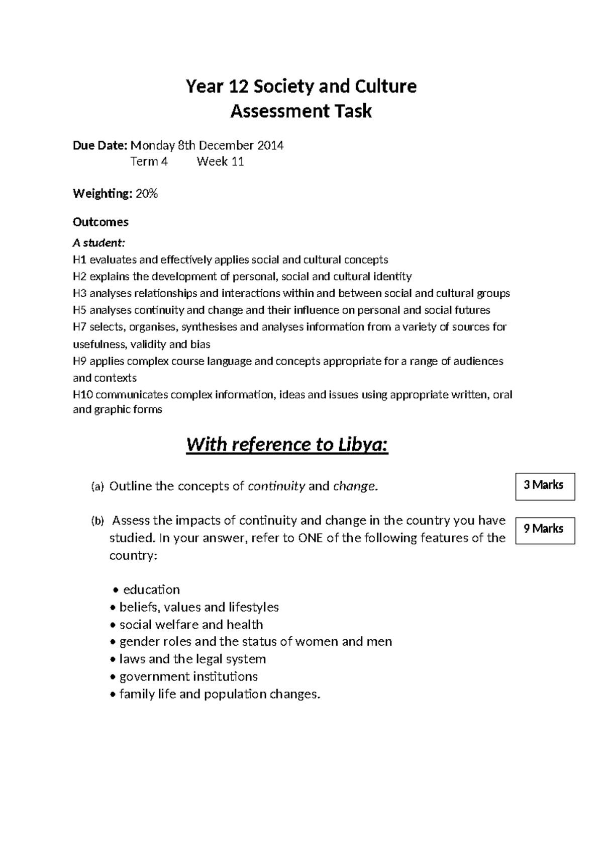 Year 12 Society & Culture Assessment: Continuity & Change Analysis ...