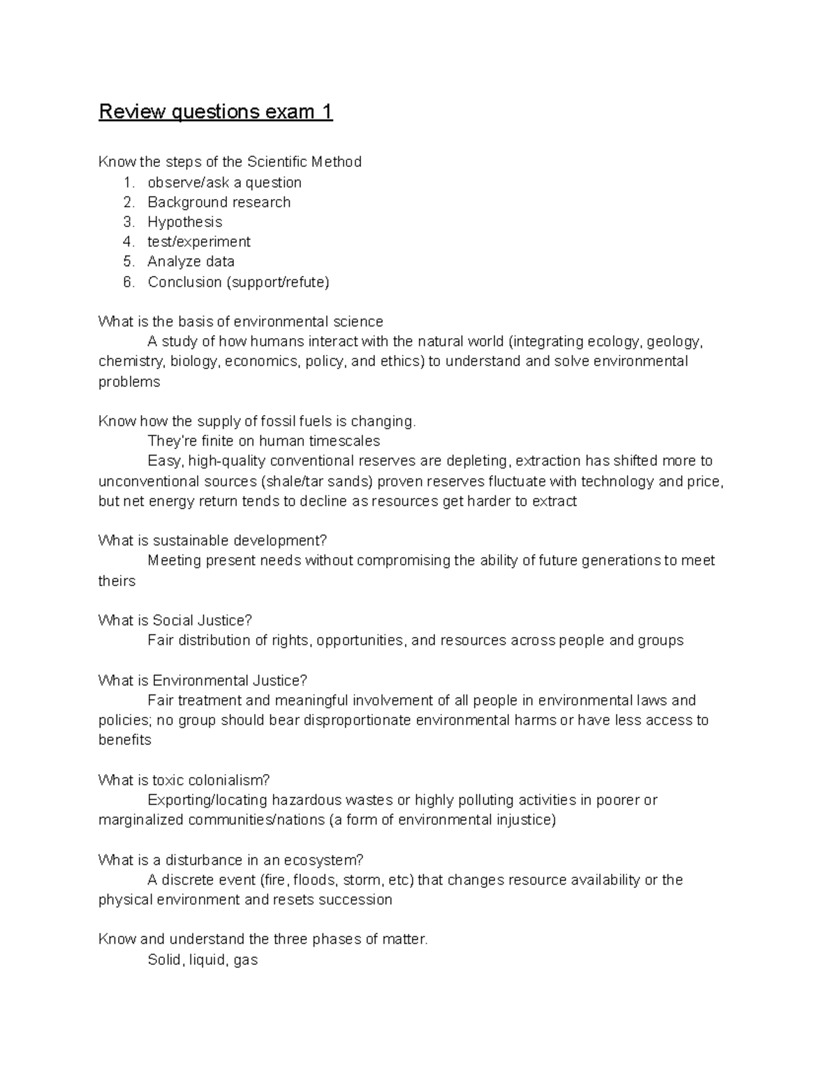 Environmental Science Exam 1 Study Guide: Key Concepts and Terms - Studocu