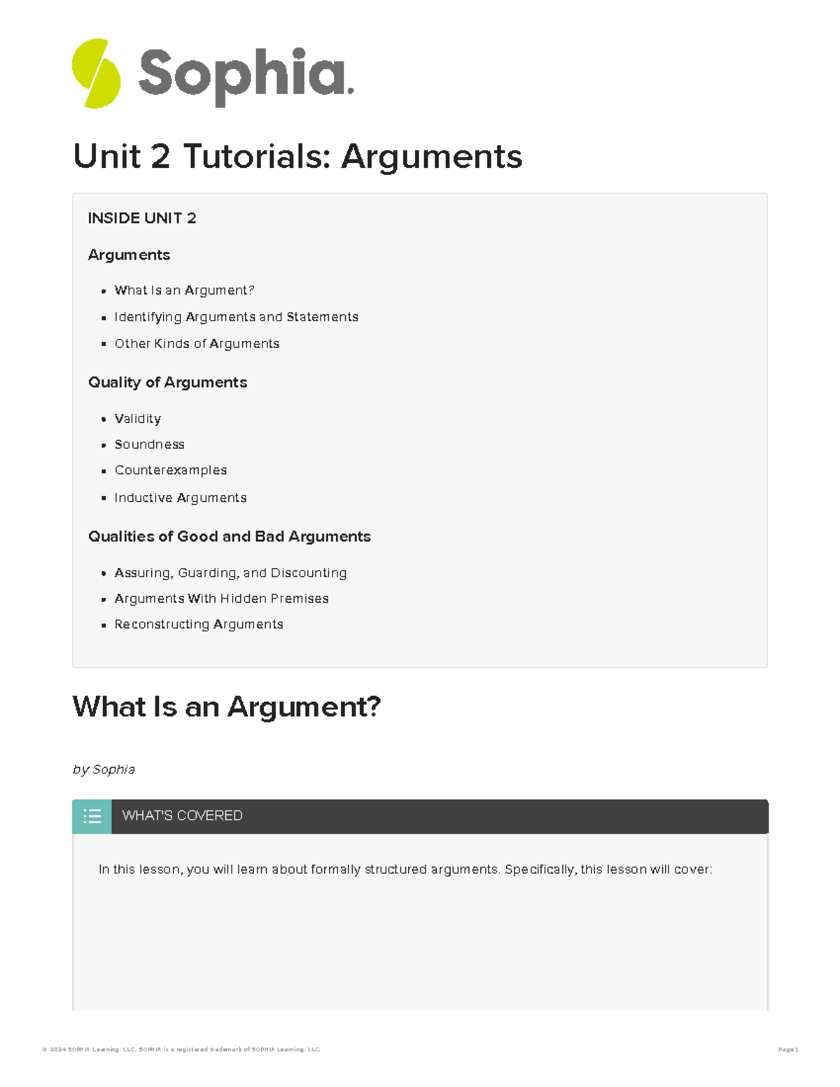 Unit 2 Tutorials: Understanding Logical Arguments and Their Structure ...