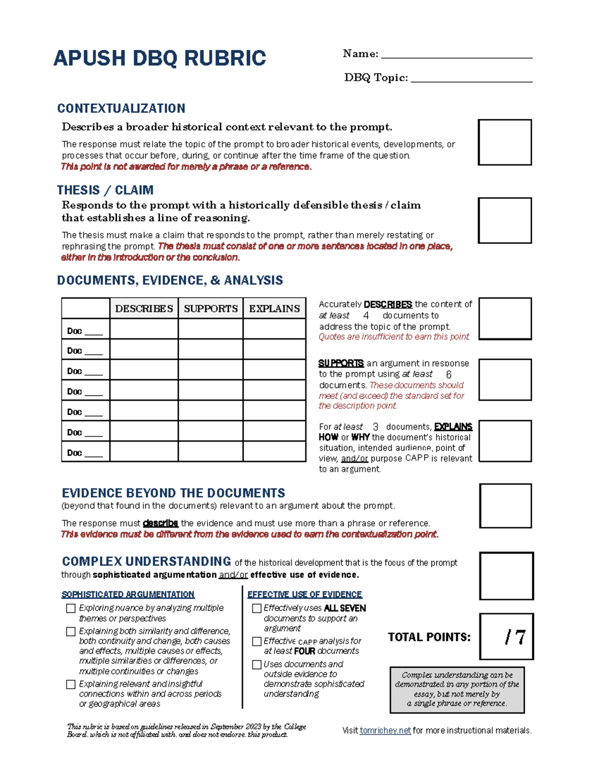 APUSH DBQ Rubric: Contextualization & Thesis Guidelines (Sept 2023 ...