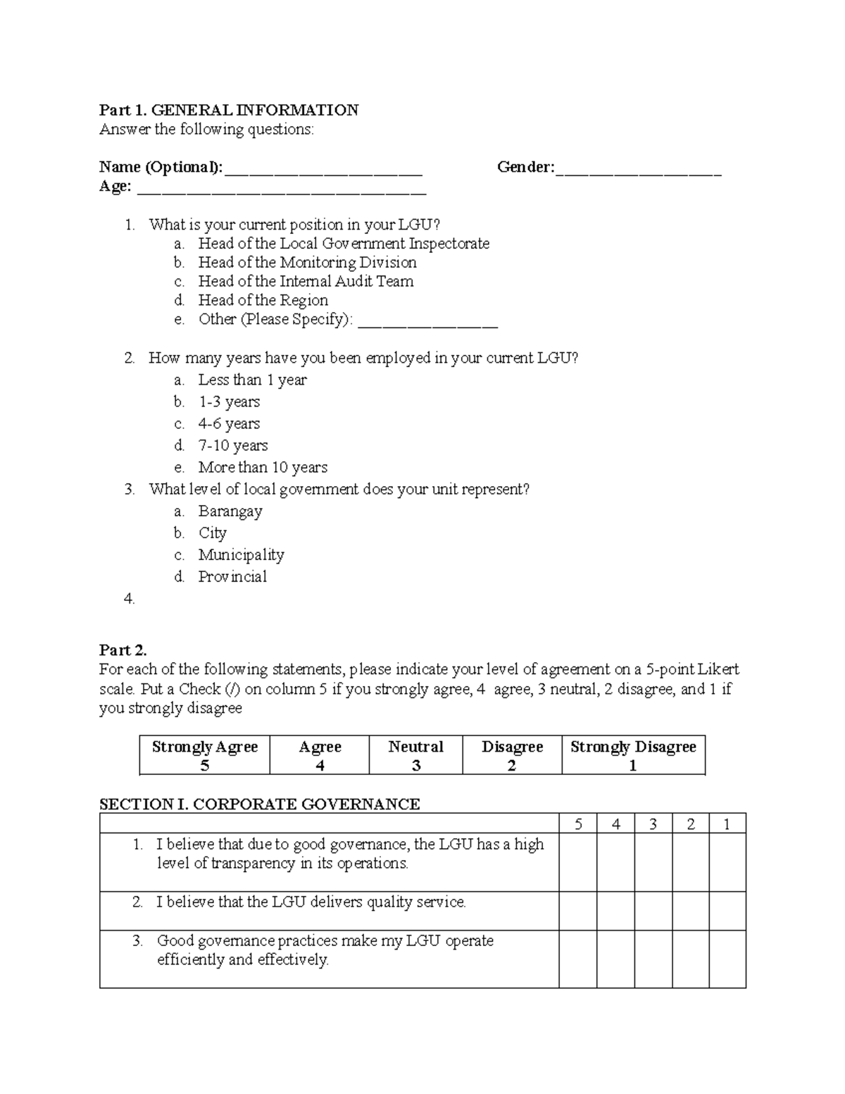 ARM Thesis questionnaire: General information and governance assessment ...