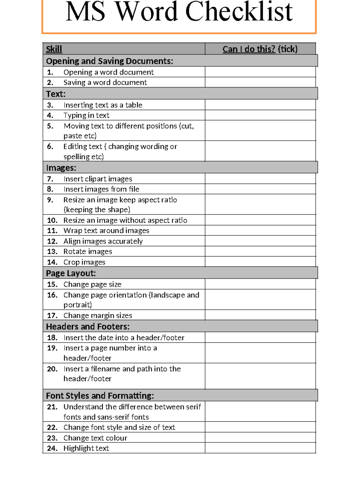 MS Word Skills Checklist: Opening, Saving, and Formatting Docs - Studocu