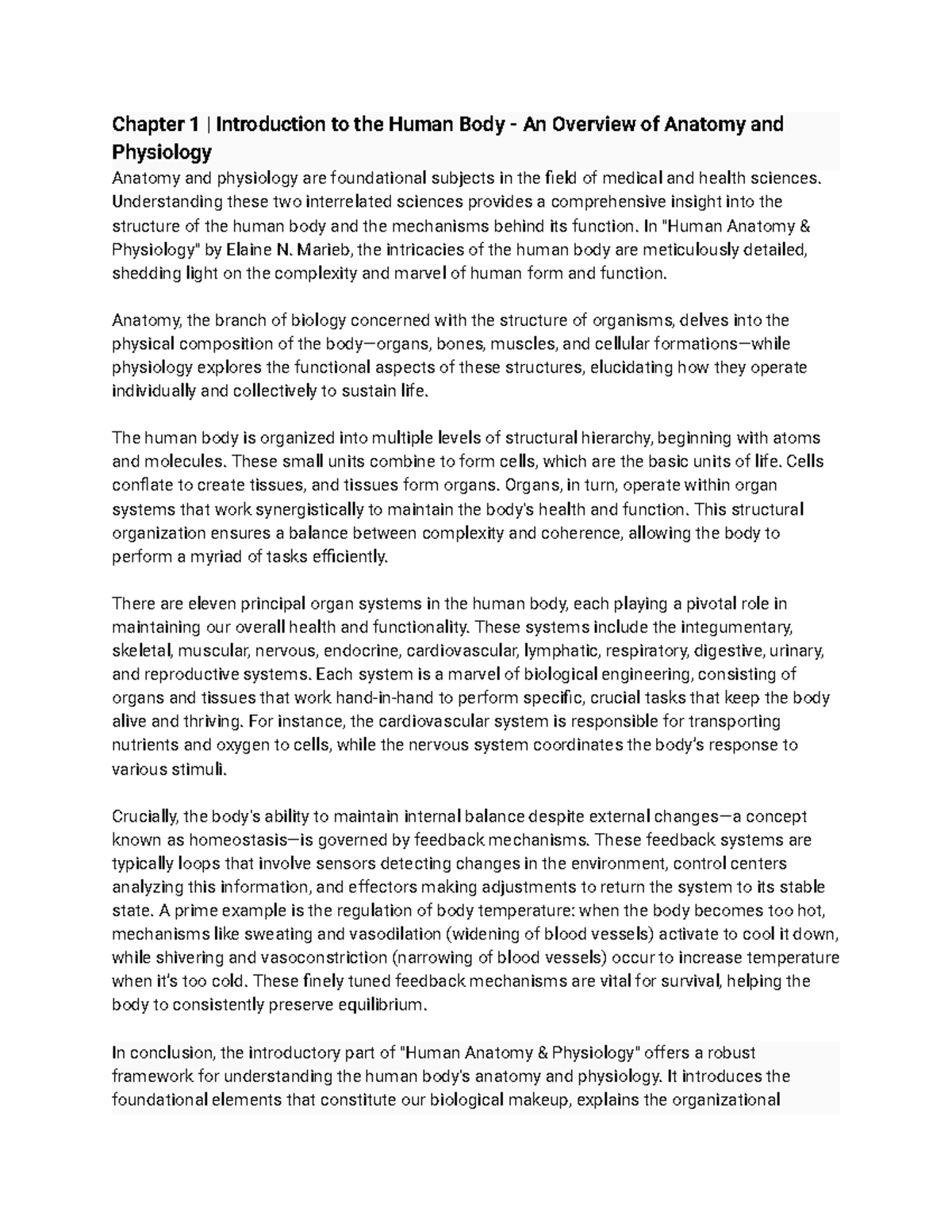 Chapter 1 Introduction to the Human Body - An Overview of Anatomy and ...