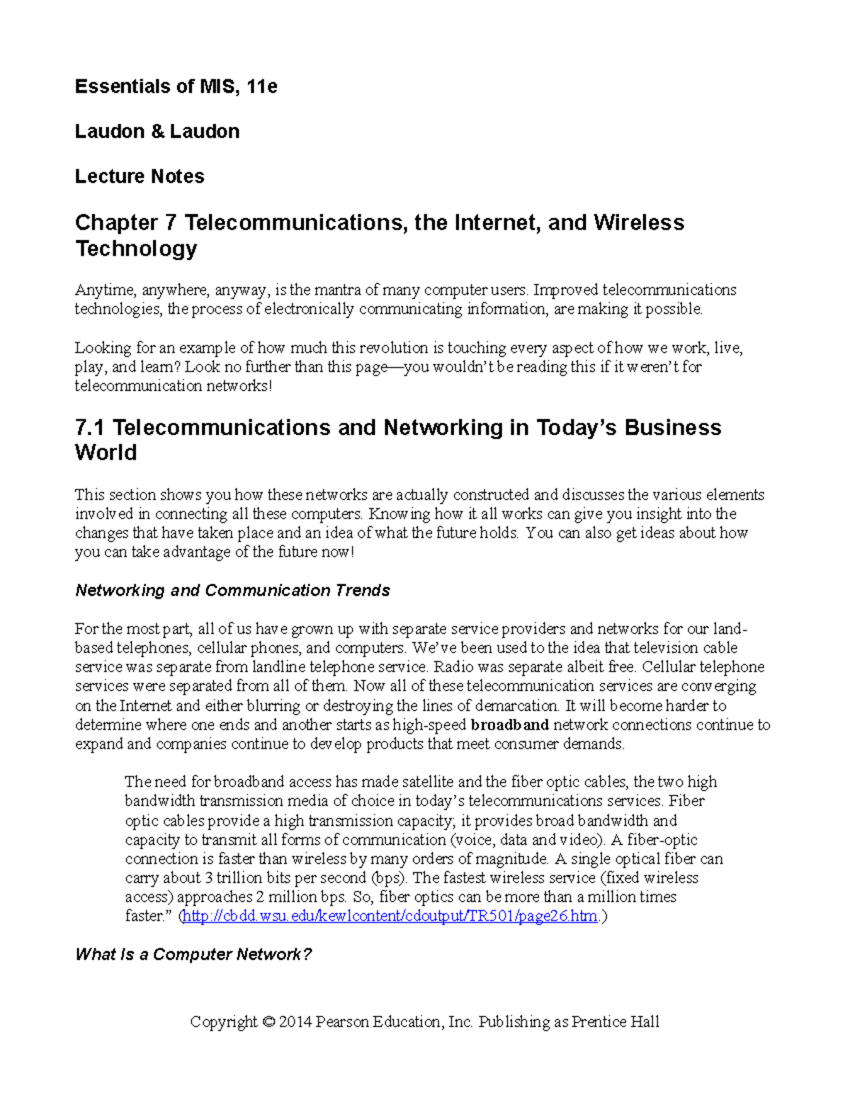 Ch07 - MIS Lecture Notes on Telecommunications & Networking Essentials ...