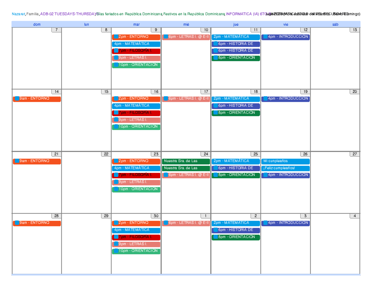 Calendario de Clases ADB-02 INFORMATICA (IA) 6TO.B Sep-Dic 2025 - Studocu