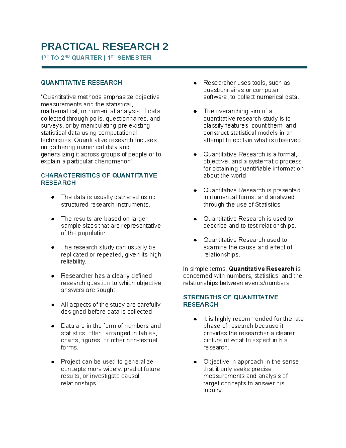 PRACTICAL RESEARCH 2: QUANTITATIVE RESEARCH METHODS OVERVIEW - Studocu