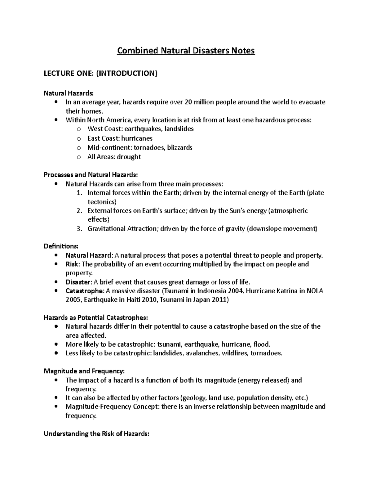 Combined Natural Disasters Notes - Combined Natural Disasters Notes ...