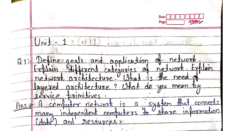 Computer Networks - Unit 1 Notes: Goals, Categories, and Architecture ...