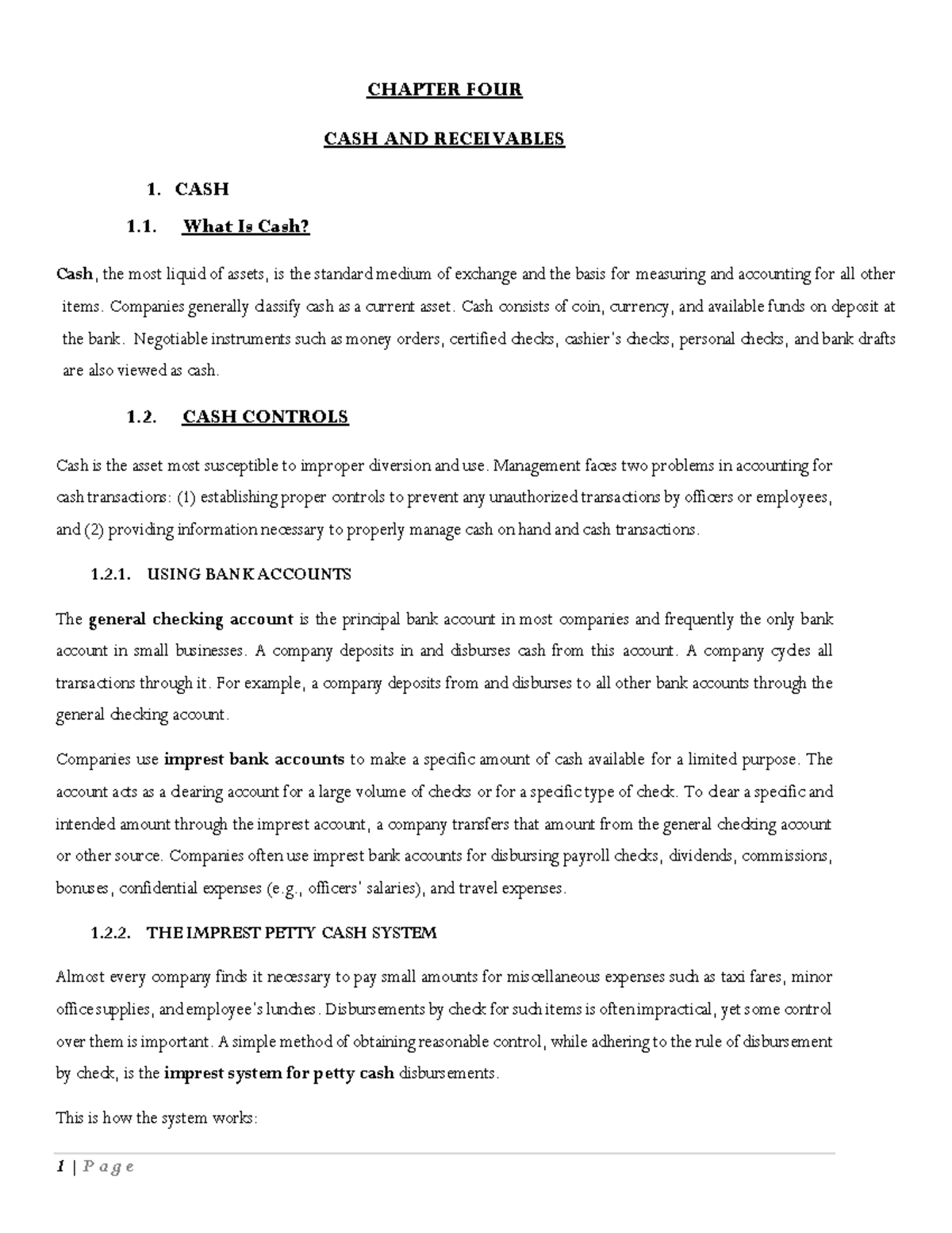 ACCT 101: Chapter 4 - Cash and Receivables Overview & Controls - Studocu