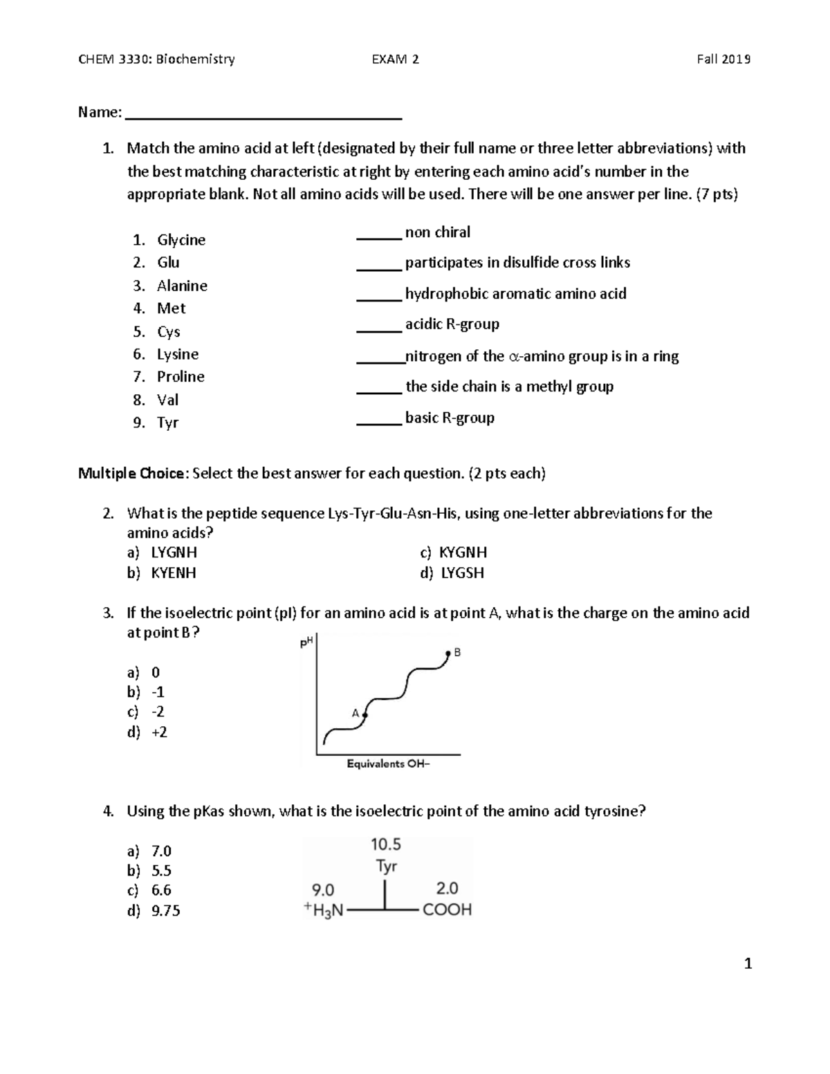CHEM Biochemistry EXAM 2 Study Guide Fall 2019 - Studocu