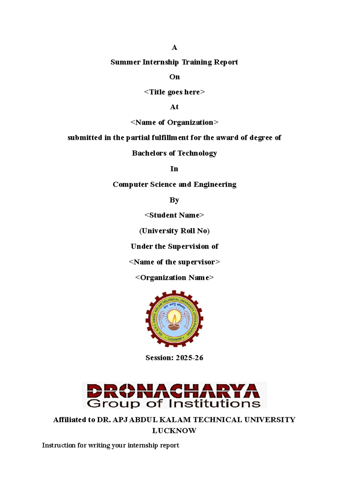 B.Tech CSE Internship Report Format Guidelines - Studocu