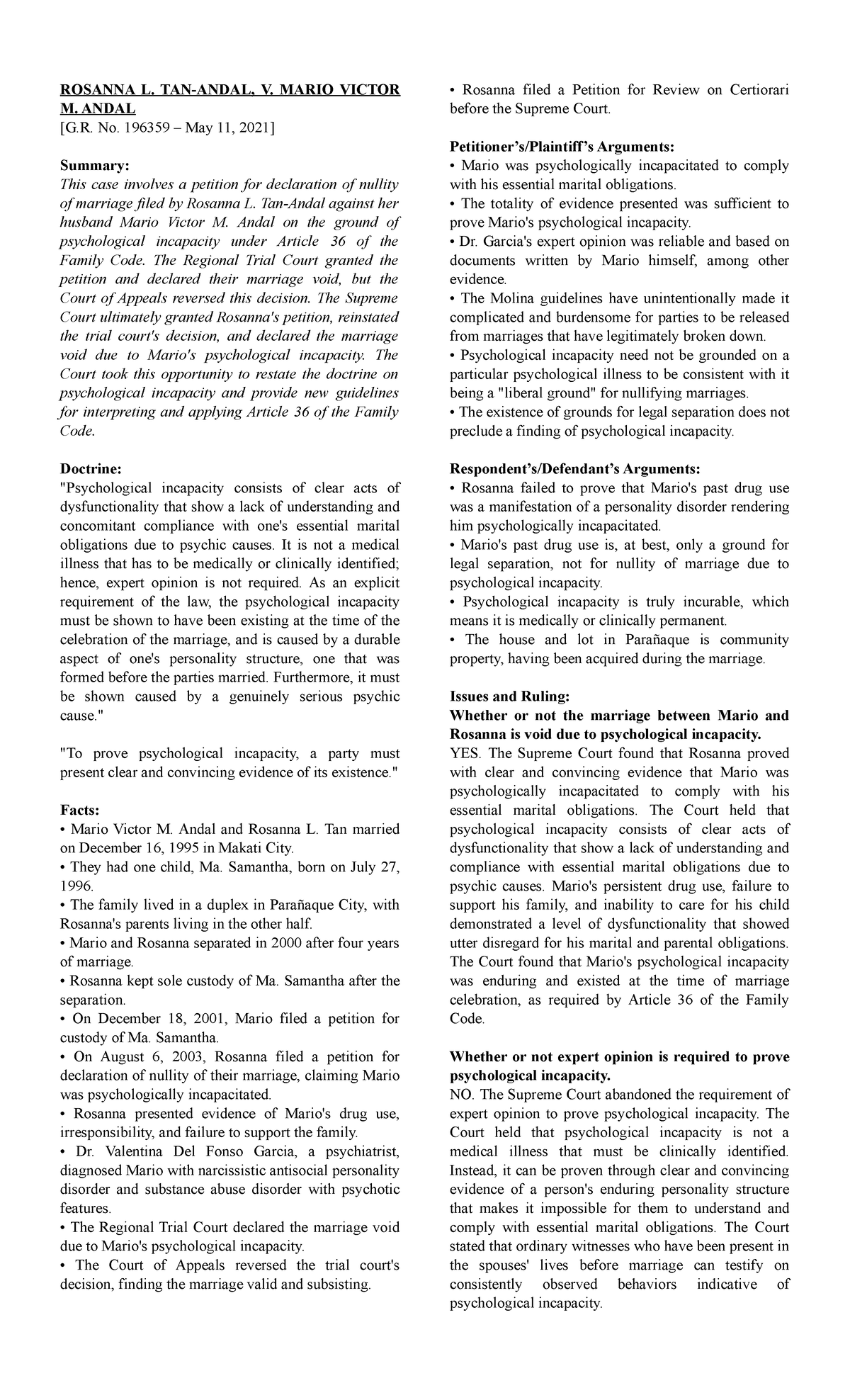 Case Study: Tan-Andal v. Andal (Supreme Court No. 196359) on ...