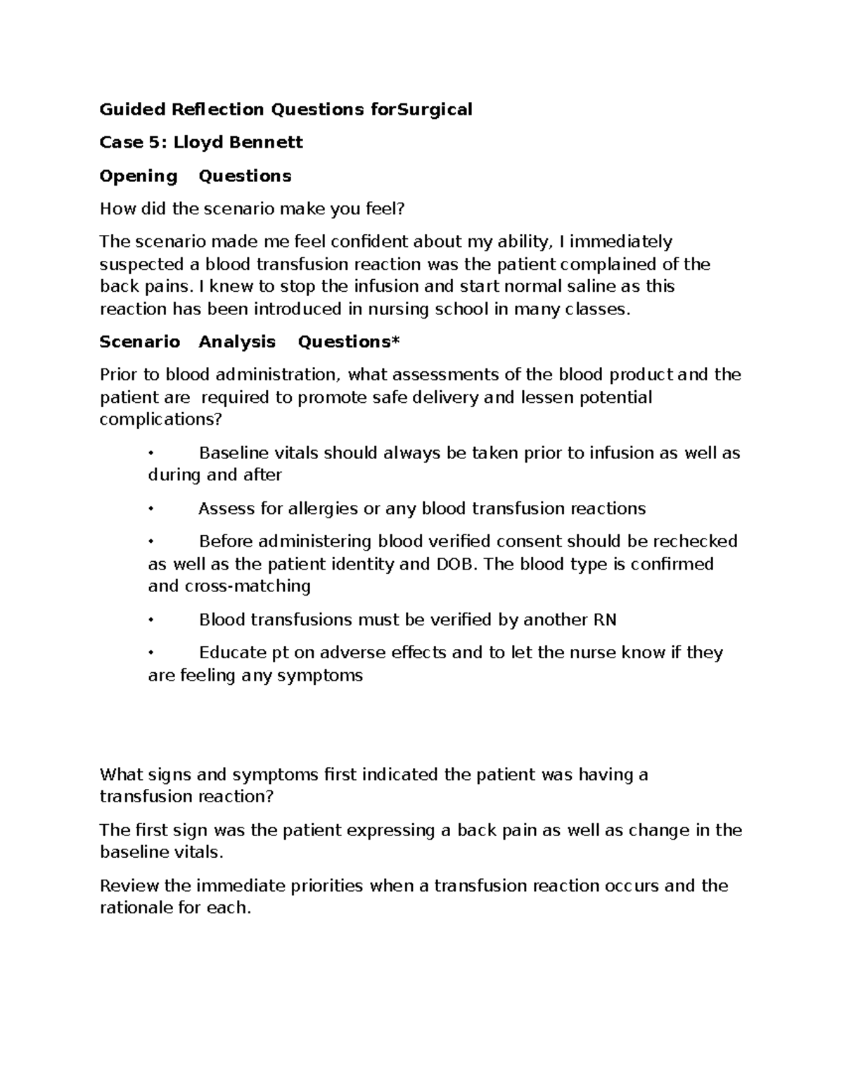 Guided Reflection Questions for Surgical Case 5: Lloyd Bennett - Studocu