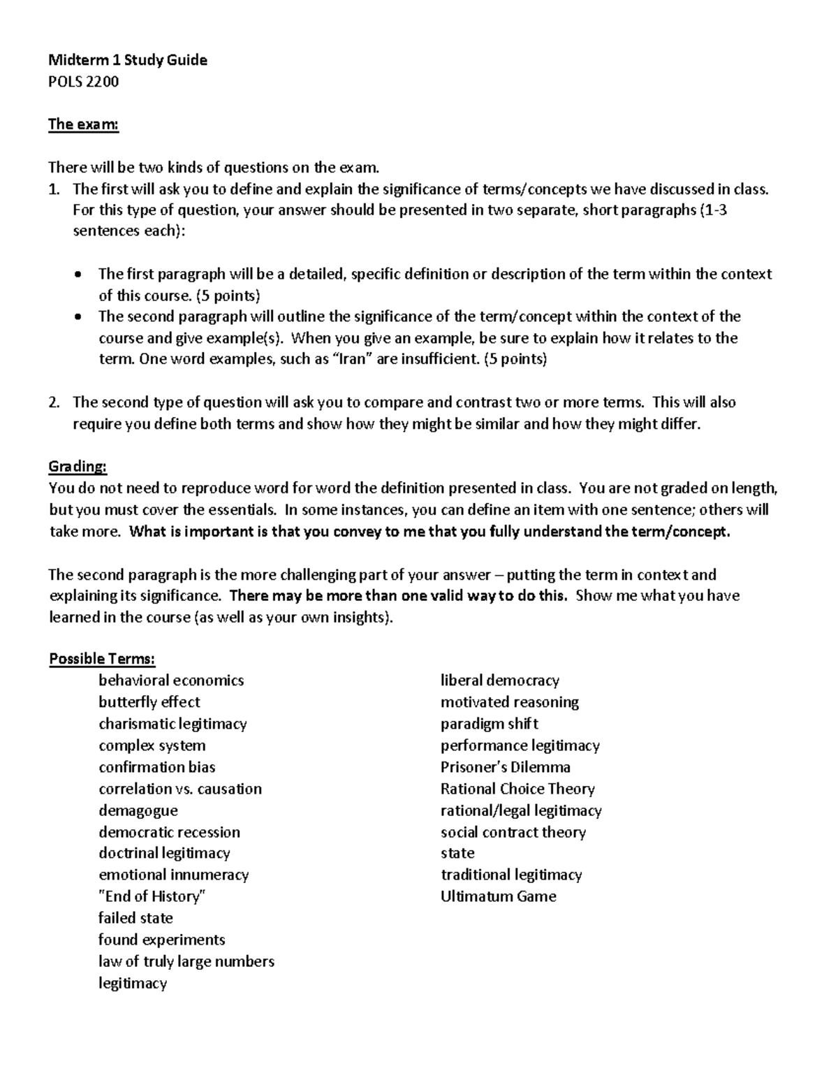 Midterm 1 Study Guide POLS 2200: Key Terms & Exam Strategies - Studocu