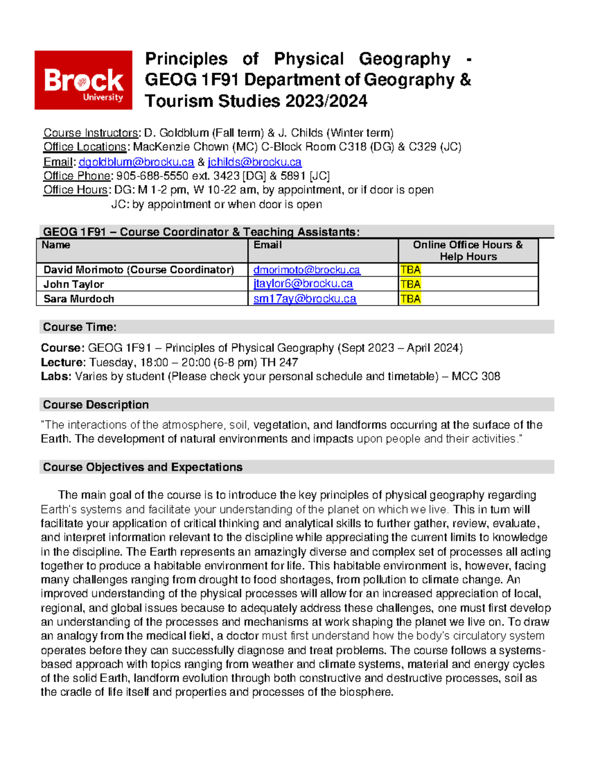 GEOG 1F91 Principles of Physical Geography Course Outline 2023-2024 ...