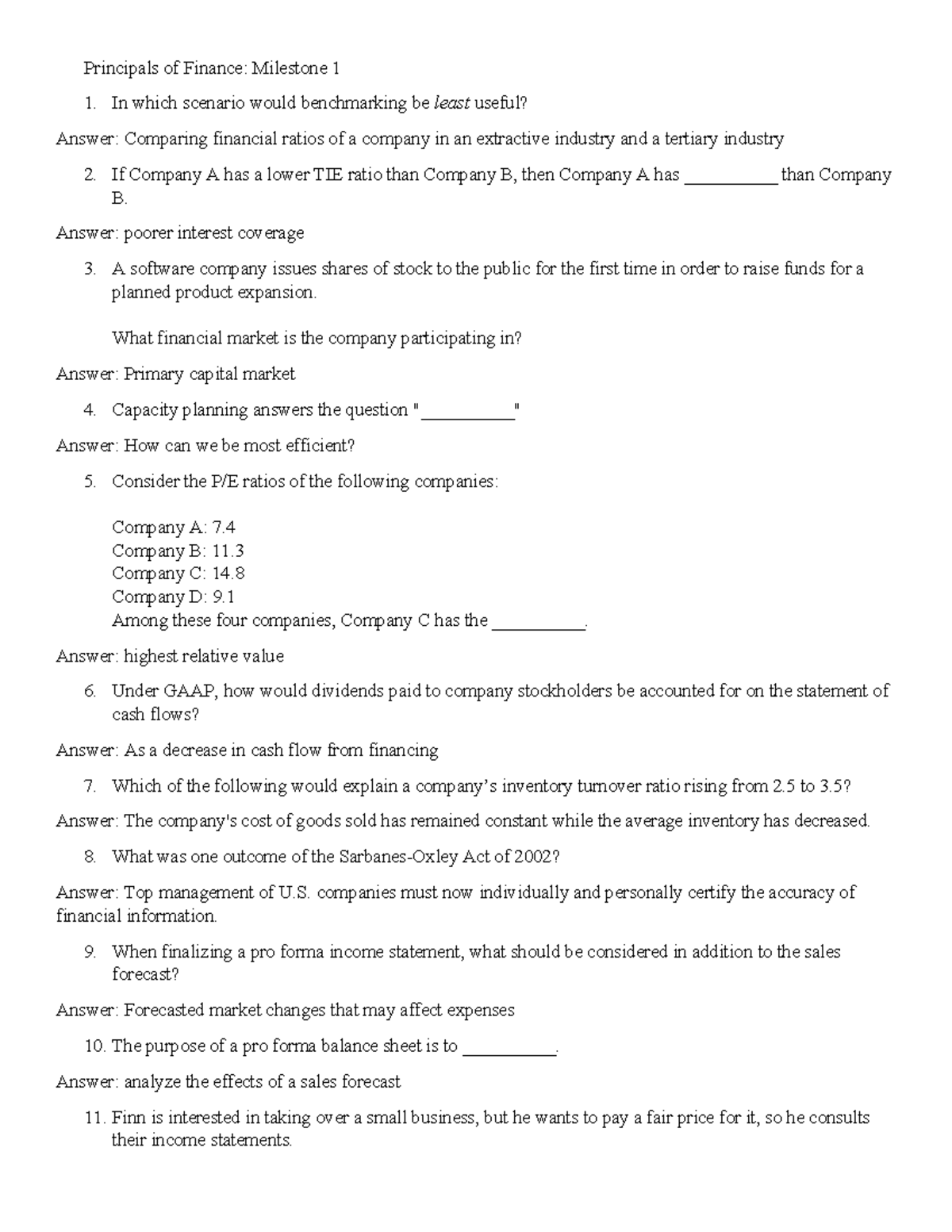 Principles of Finance: Milestone 1 Study Guide and Key Concepts - Studocu