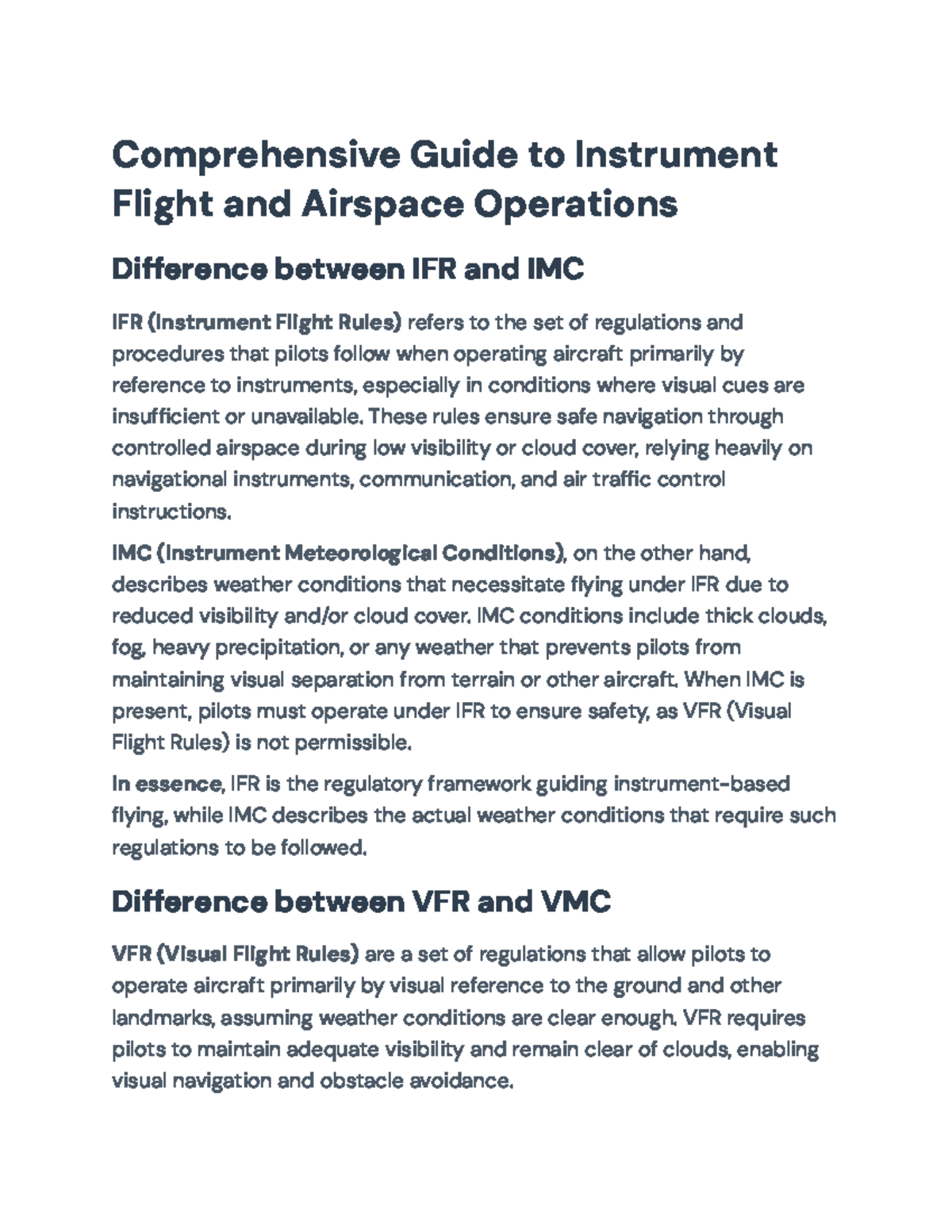 Comprehensive Guide to IFR Operations and Airspace Management - Studocu