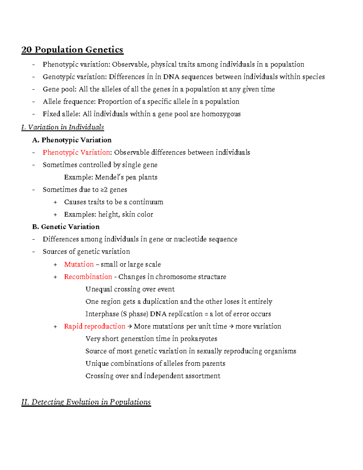 Lecture 20: Population Genetics - Variation and Evolution Mechanisms ...