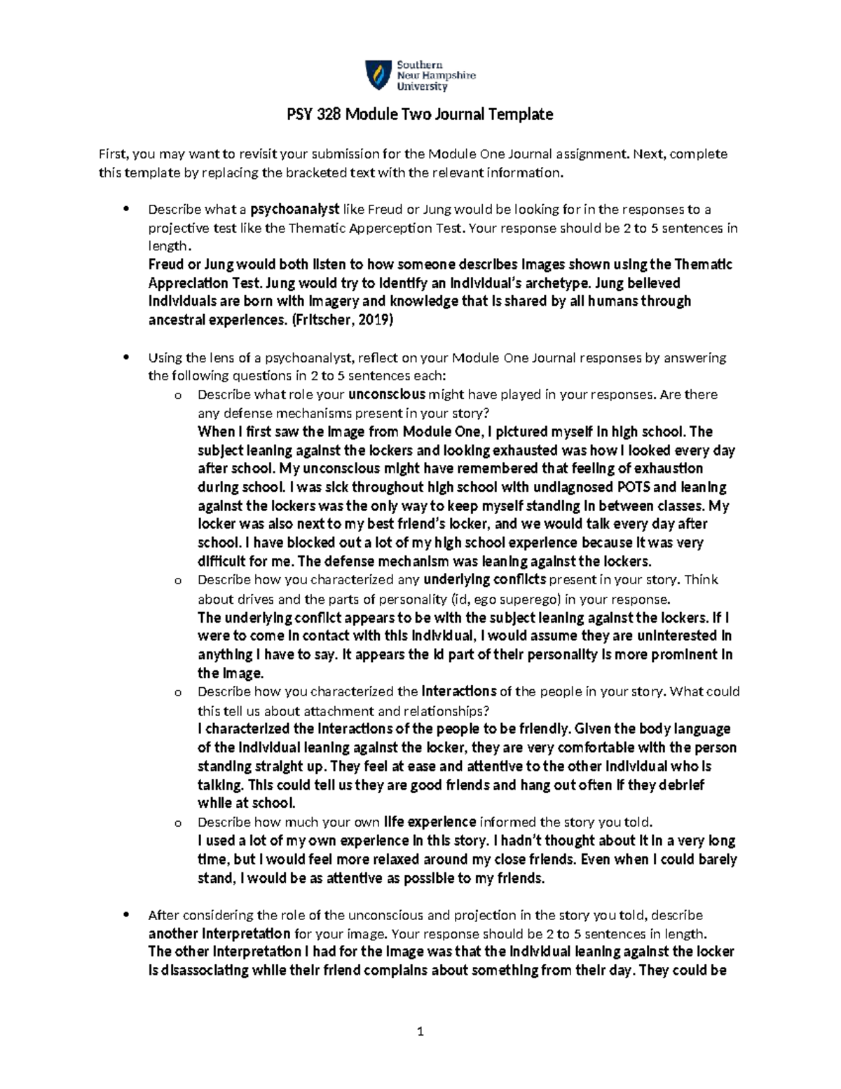 PSY 328 Module Two Journal Reflection & Analysis Template - Studocu