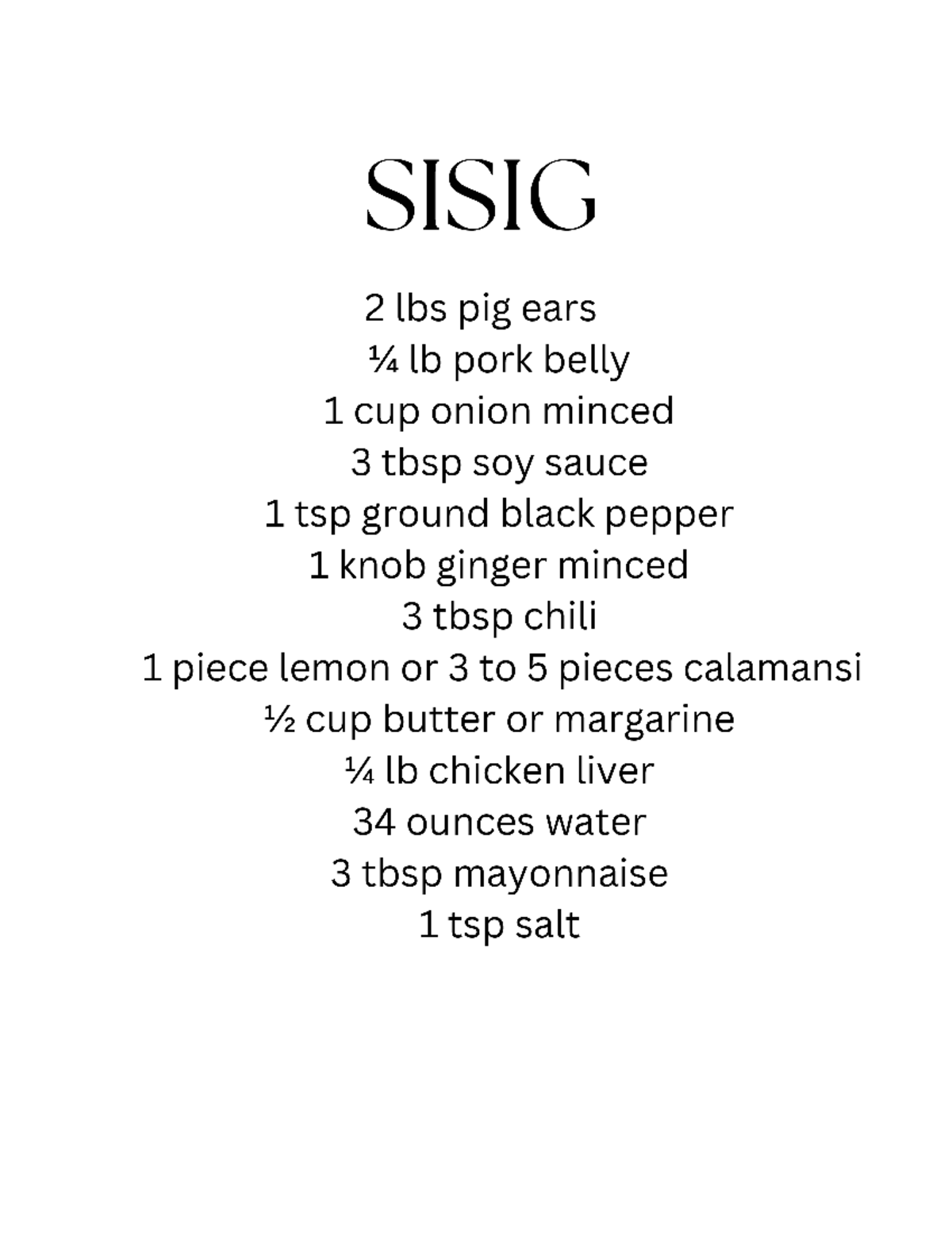 SISIG Recipe: Simple Traditional Filipino Dish Instructions - Studocu