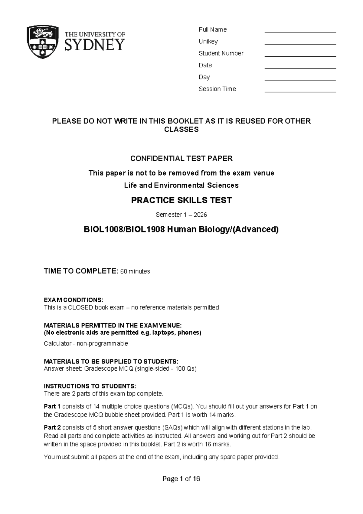 C2c ZIKBty Practice Skills Test - Life and Environmental Sciences 2026 ...