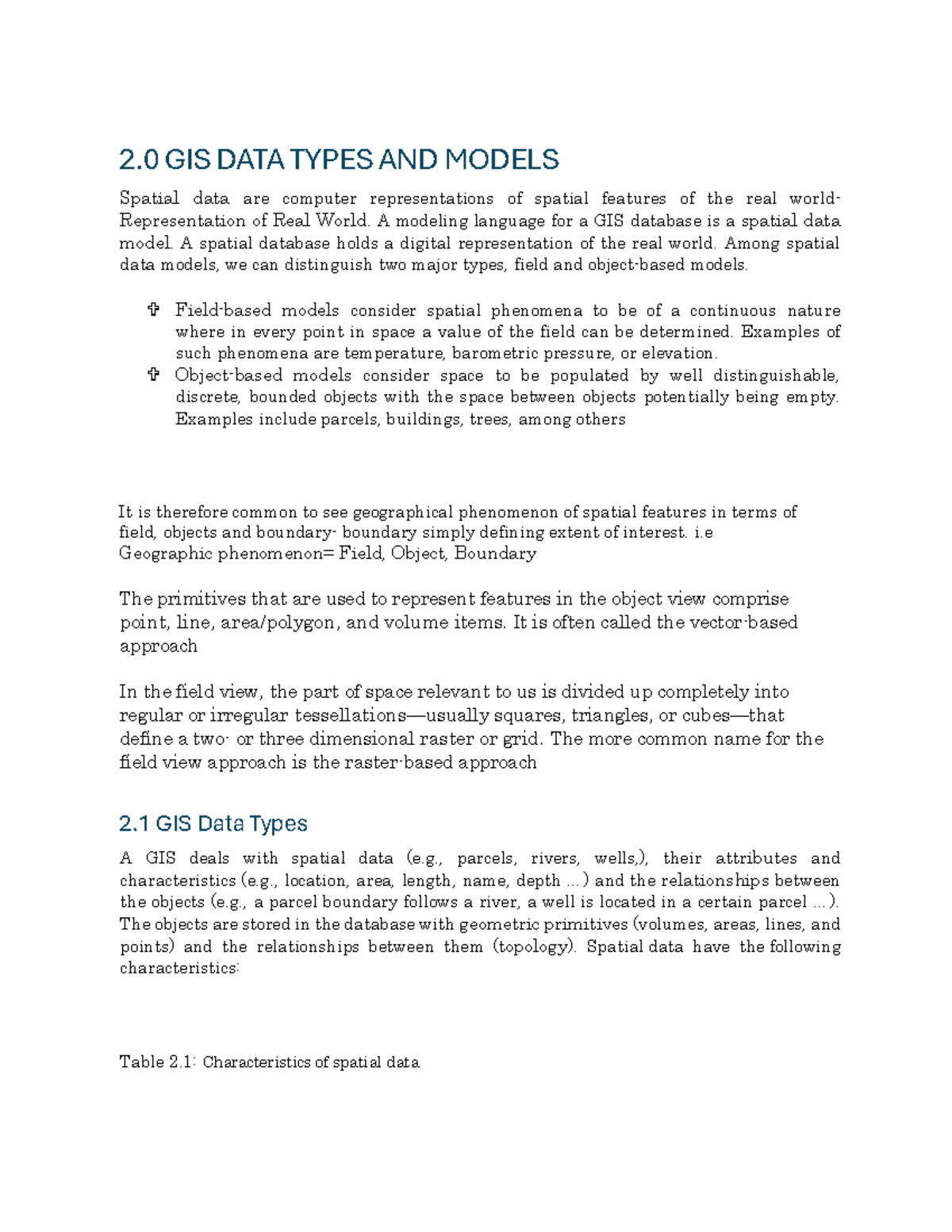 Lesson 2 & 4 GIS DATA Types AND Models - 2 GIS DATA TYPES AND MODELS ...