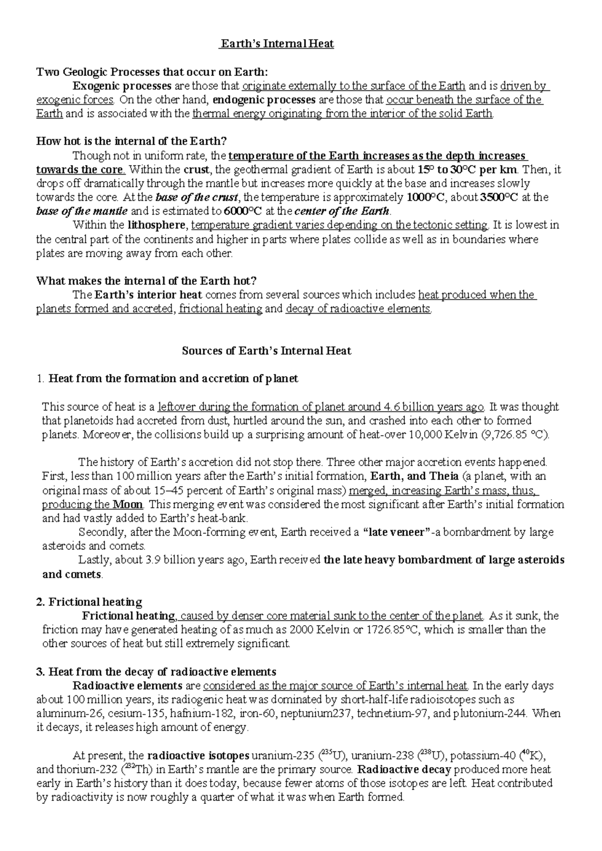 Geology 101: Internal Heat and Geologic Processes on Earth - Studocu