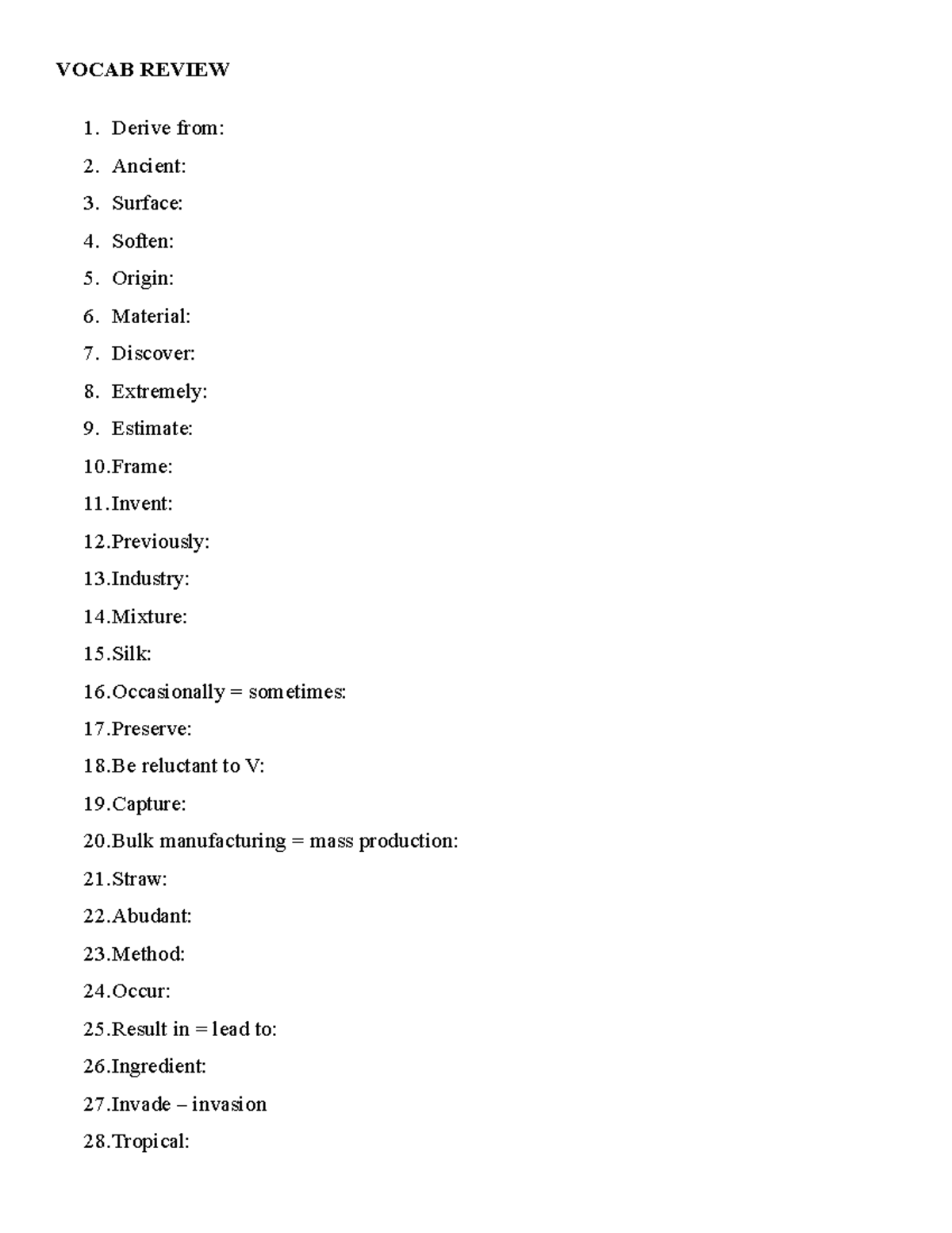 Vocab Review - Từ Vựng Vol 1 Test 1-4 - Studocu