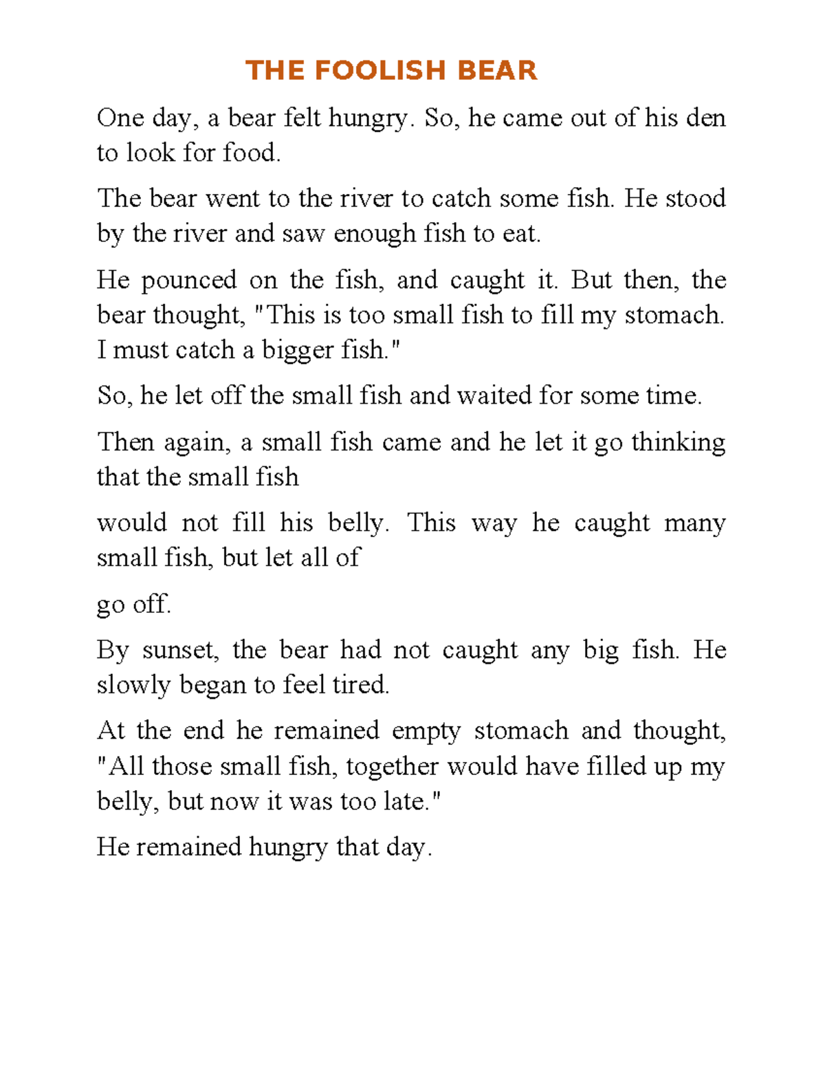 010 Handout: The Foolish Bear - A Cautionary Tale - Studocu