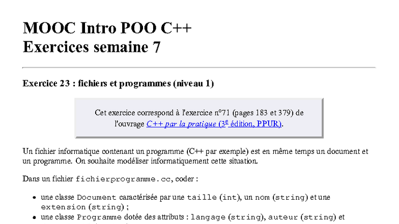 MOOC POO Exercices Semaine 7 : Fichiers, Échecs et Bibliothèque - Studocu