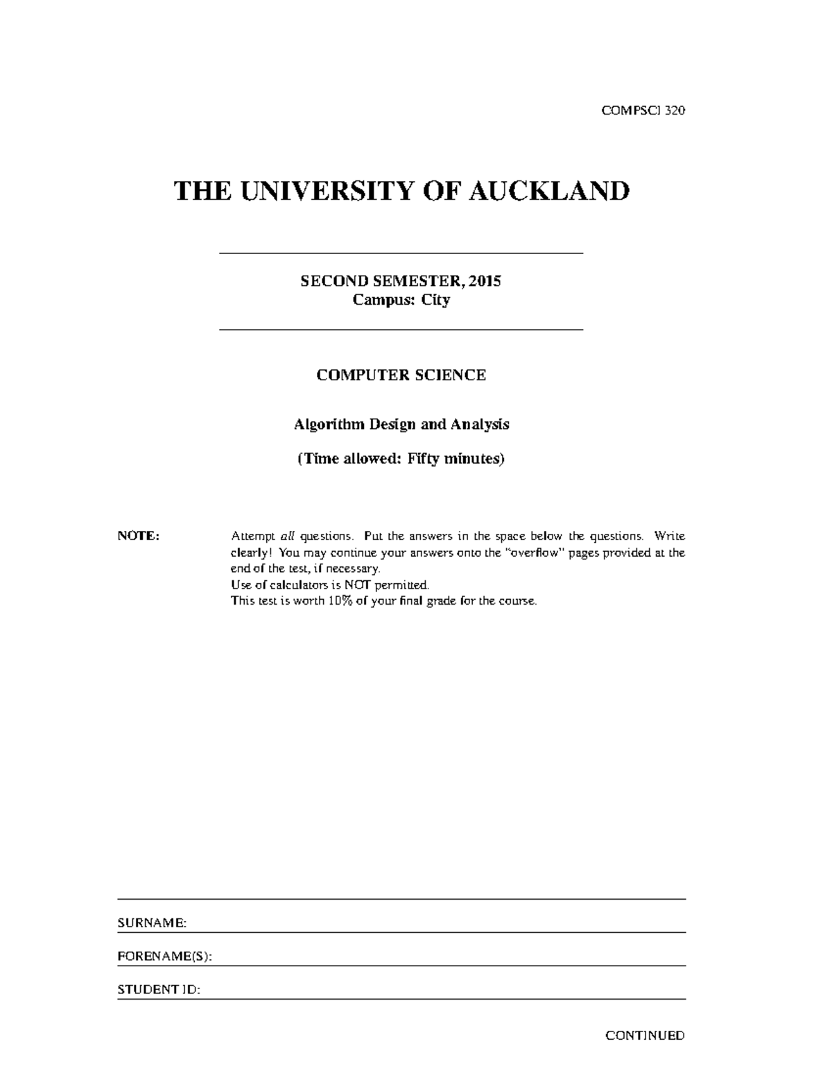 COMPSCI 320 Final Exam Solutions - Algorithm Design 2015 - Studocu