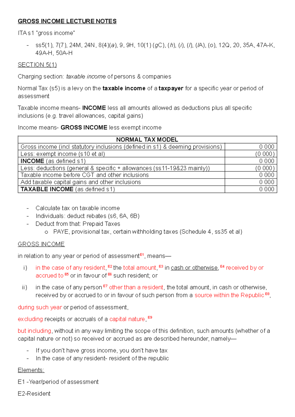 Gross Income Lecture Notes - ITA s1, ss5(1), 7(7), 24M, 24N - Studocu