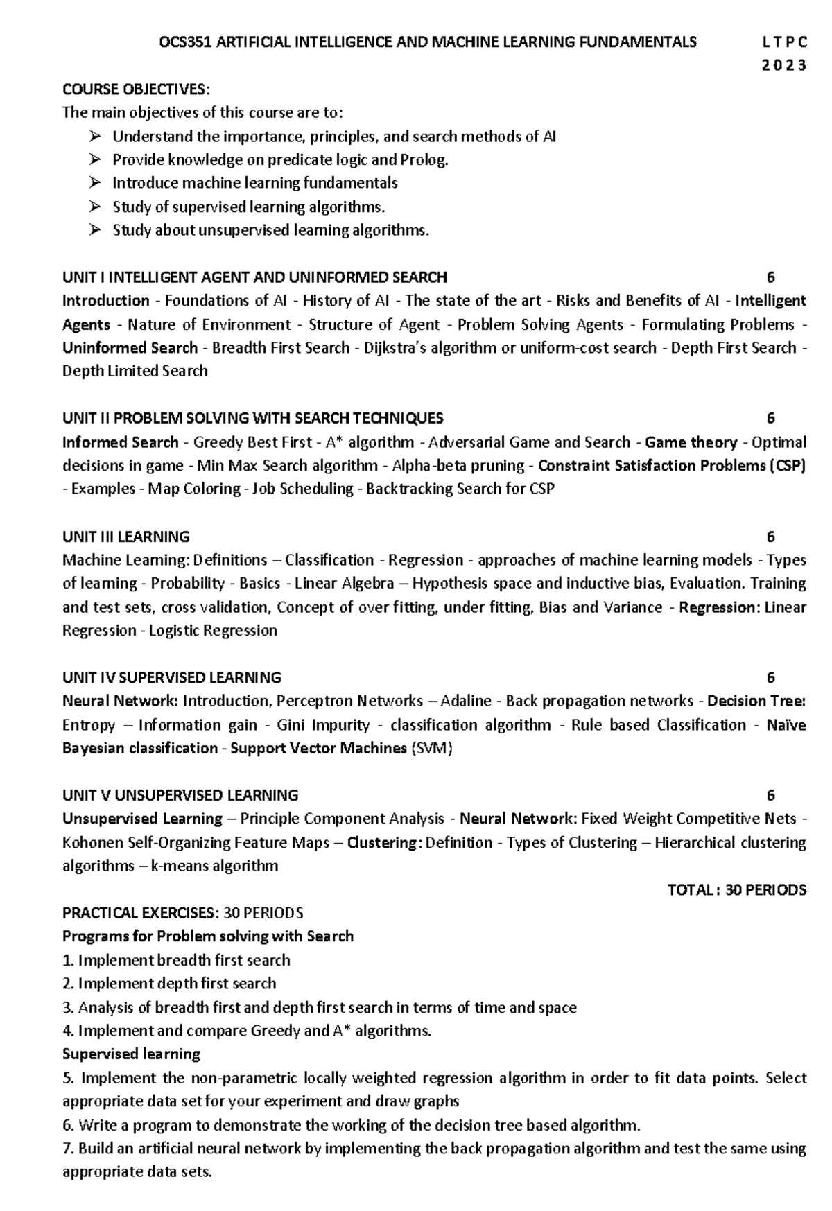 OCS351 - Syllabus: AI & Machine Learning Fundamentals Overview - Studocu