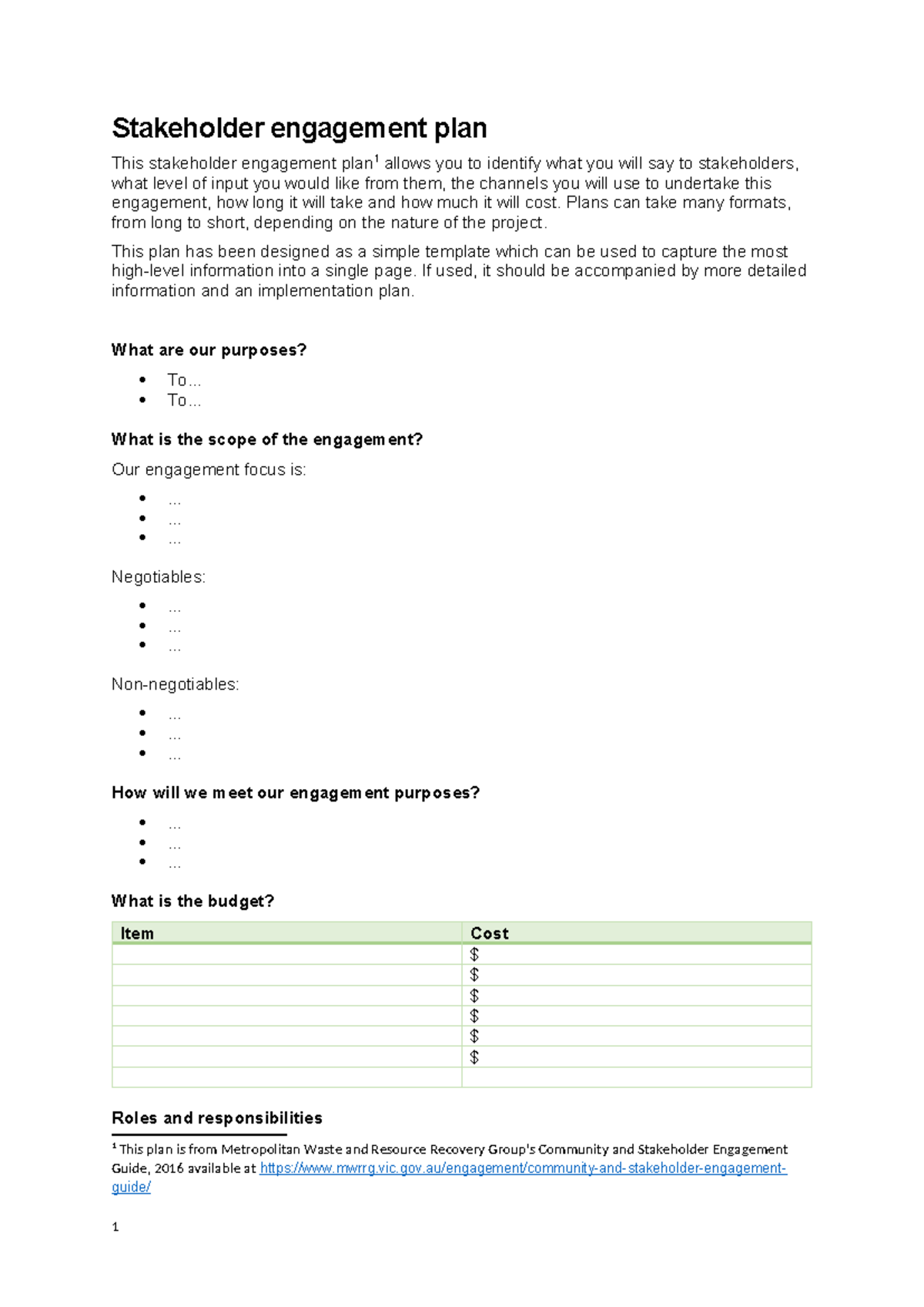 Stakeholder Engagement Plan Template for Project Management - Studocu