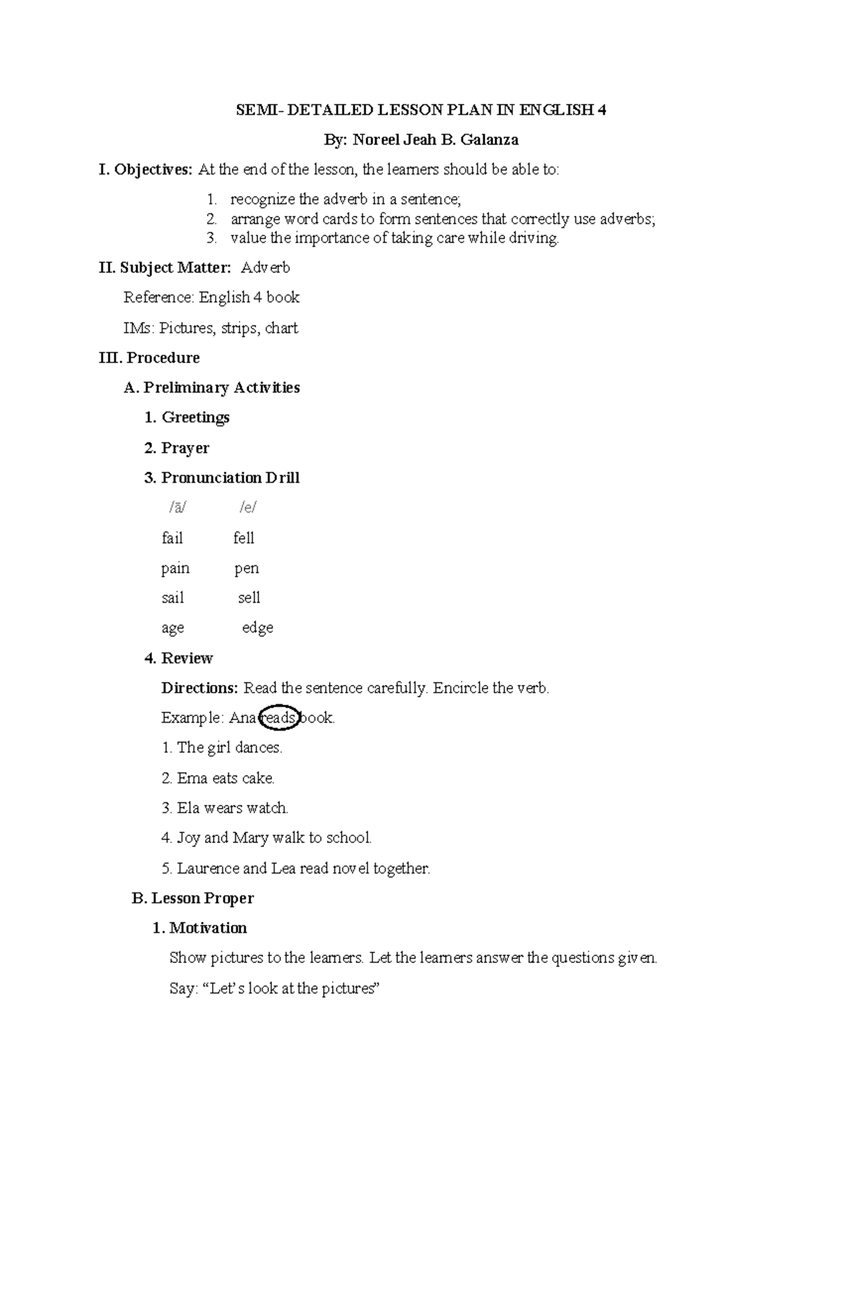 English 4 Lesson Plan: Understanding Adverbs and Their Usage - Studocu