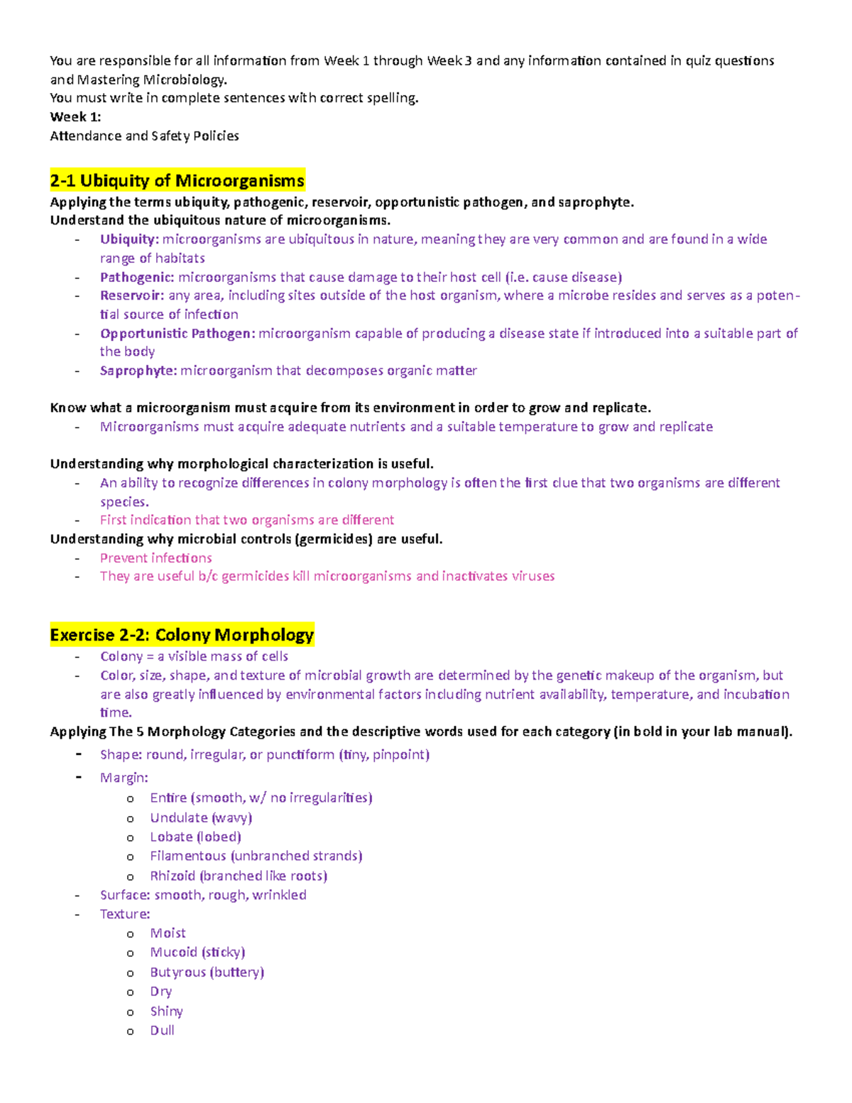 Lab Practical I Study Guide - You are responsible for all information ...
