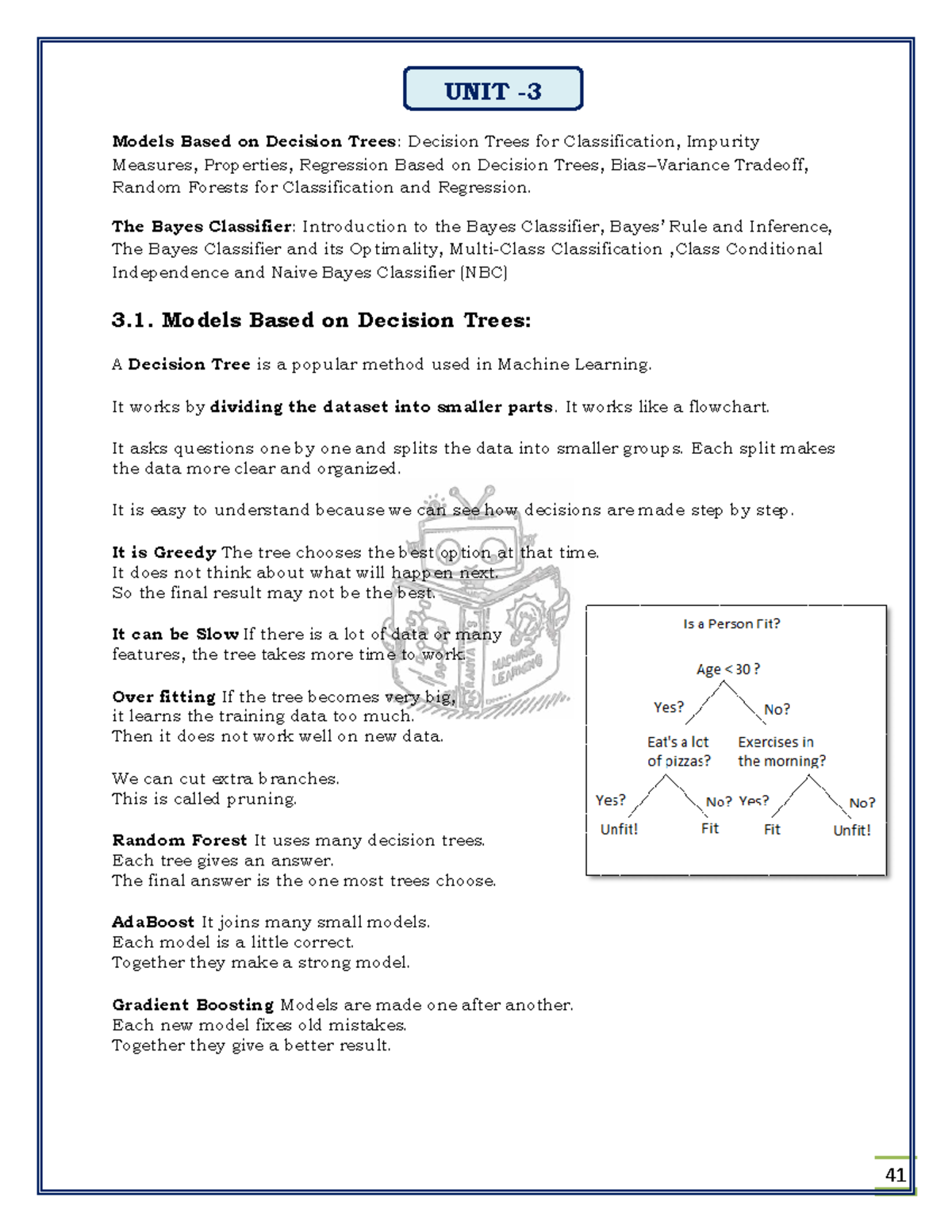 Machine Learning Unit 3: Decision Trees & Bayes Classifier Overview ...