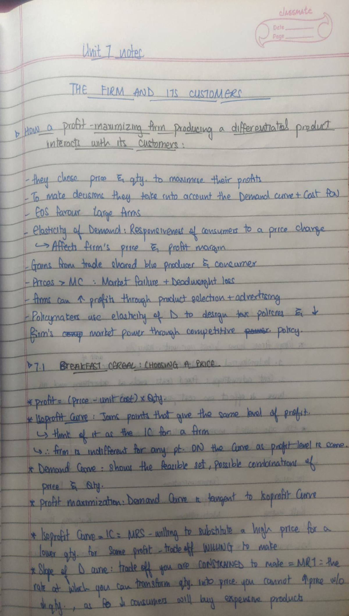 Core economy unit 7 - notes - alsSMAte Date Page LAnit 1Aohet HE FIRM ...