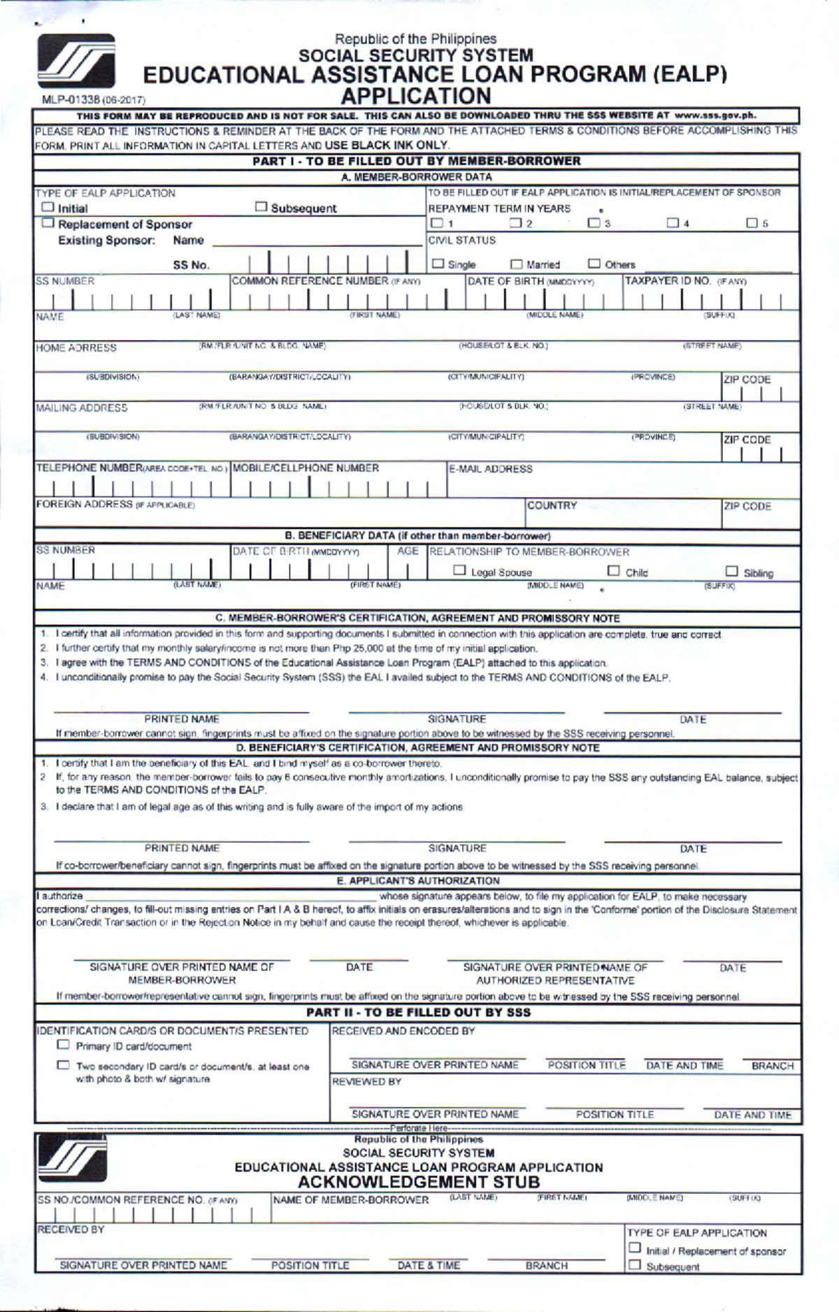 Mlp-01338 - SSS Educational Assistance Loan Program Application Form ...