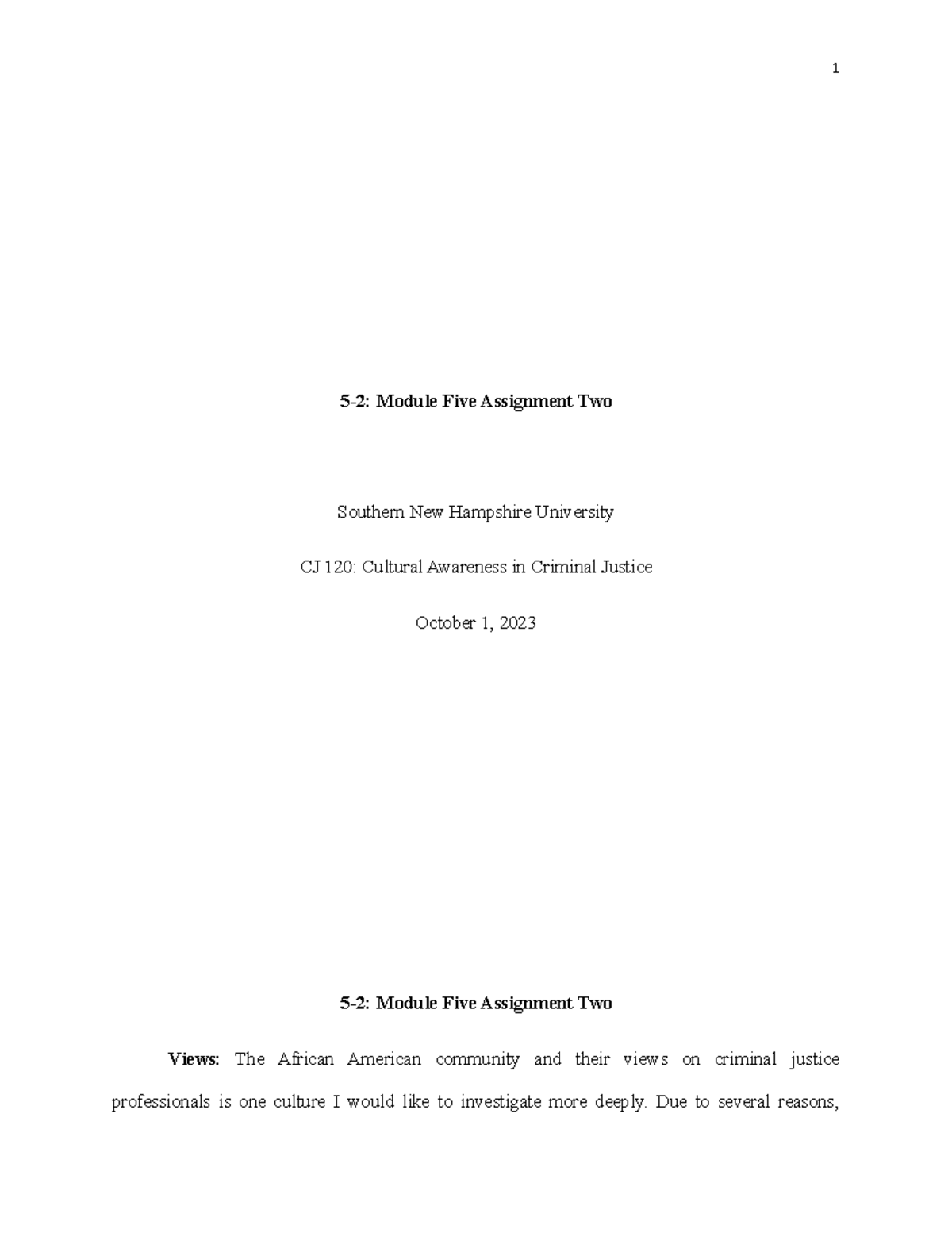 CJ 120: Module Five Assignment Two - African American Views on Justice ...