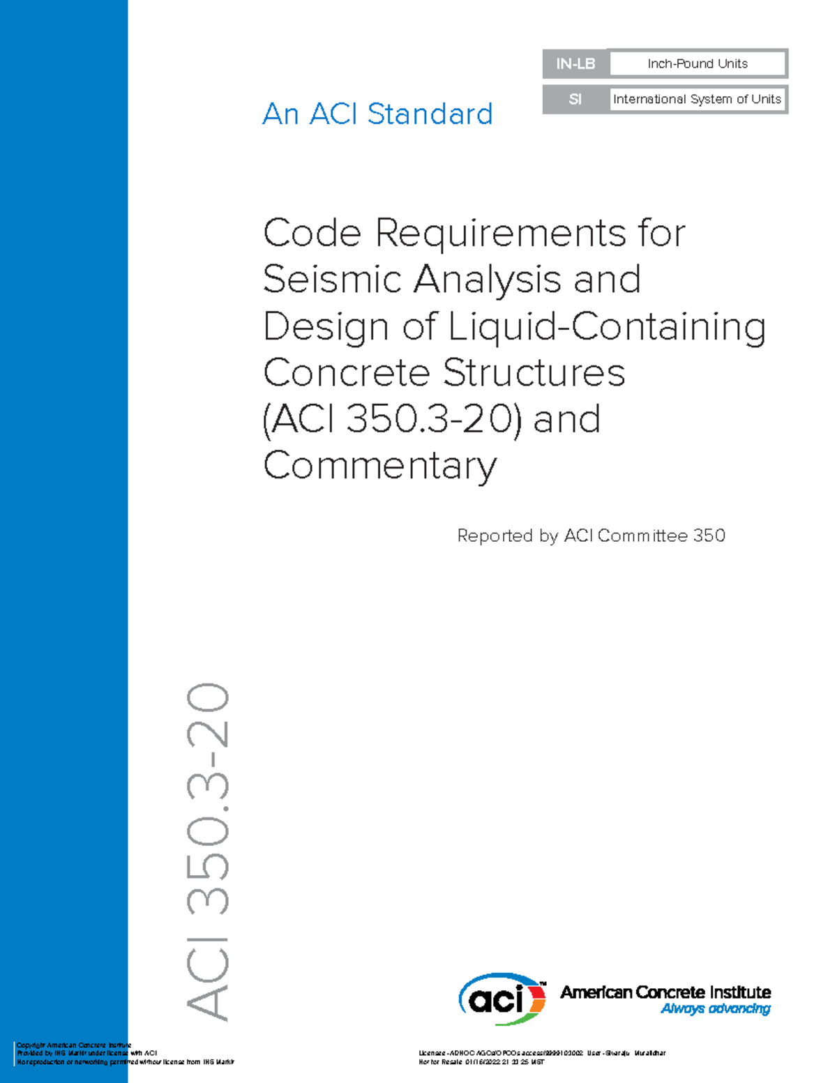ACI 350.3R-20: Seismic Analysis & Design of Concrete Structures - Studocu
