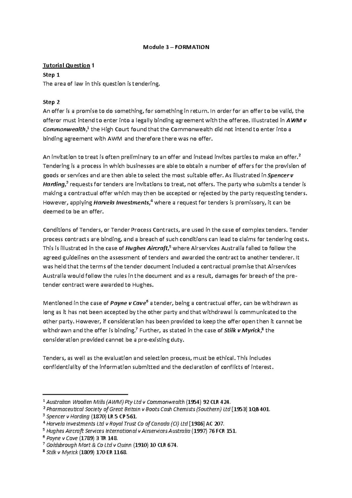 Module 3 - Tutorial Questions Answers on Tendering & Battle of Forms ...