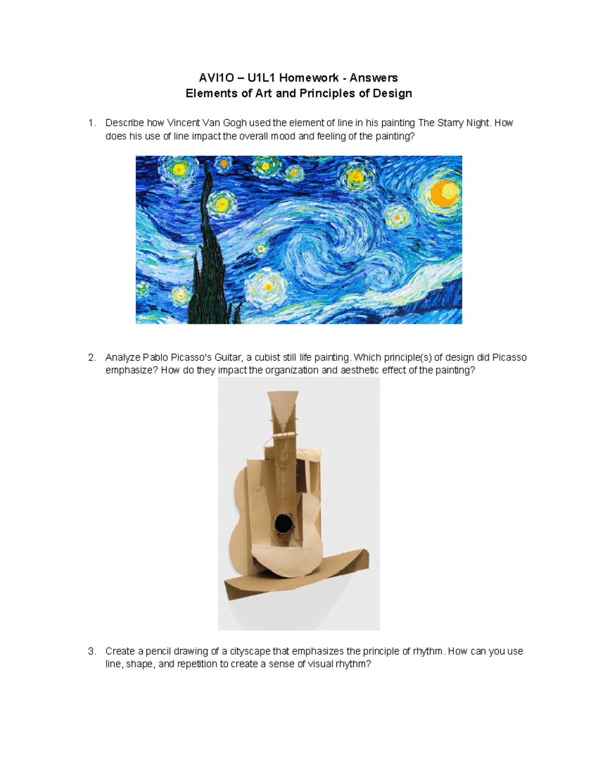 AVI1O U1L1 Homework: Elements of Art & Design Principles Analysis - Studocu